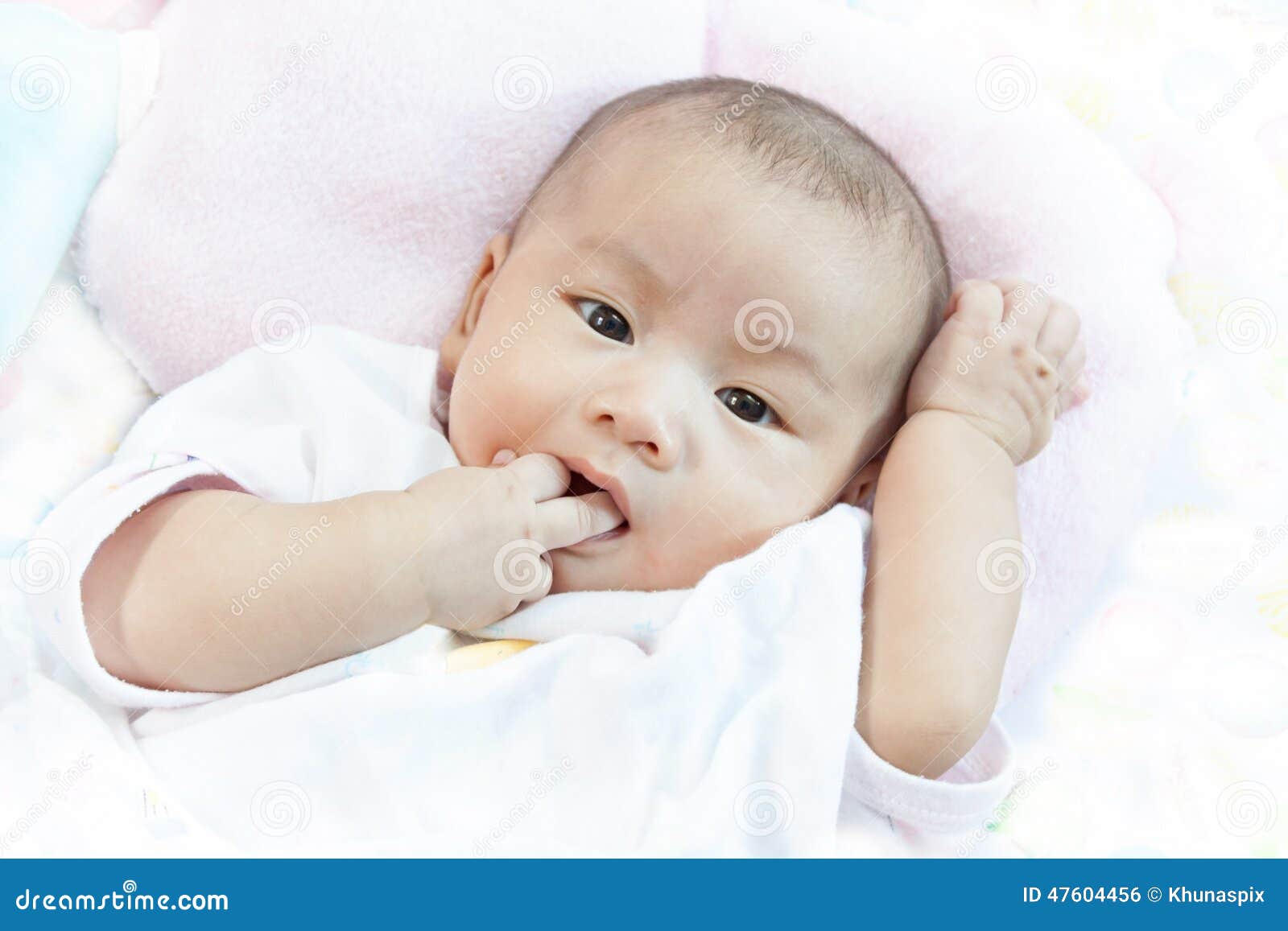 Face of baby lied on bed stock photo. Image of born, newborn - 47604456