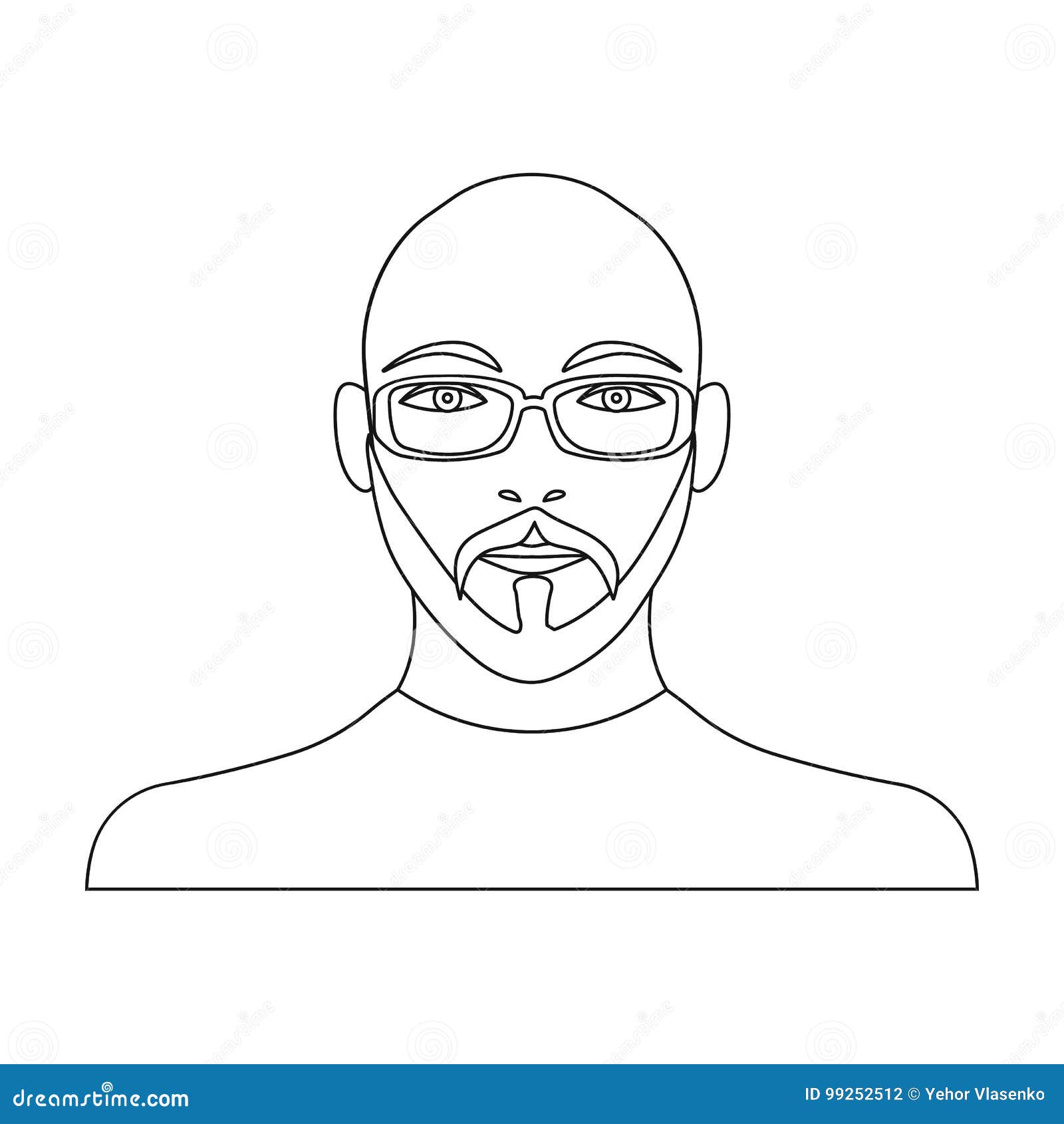 The Face Of A Bald Man With Glasses With A Beard And Mustache Stock