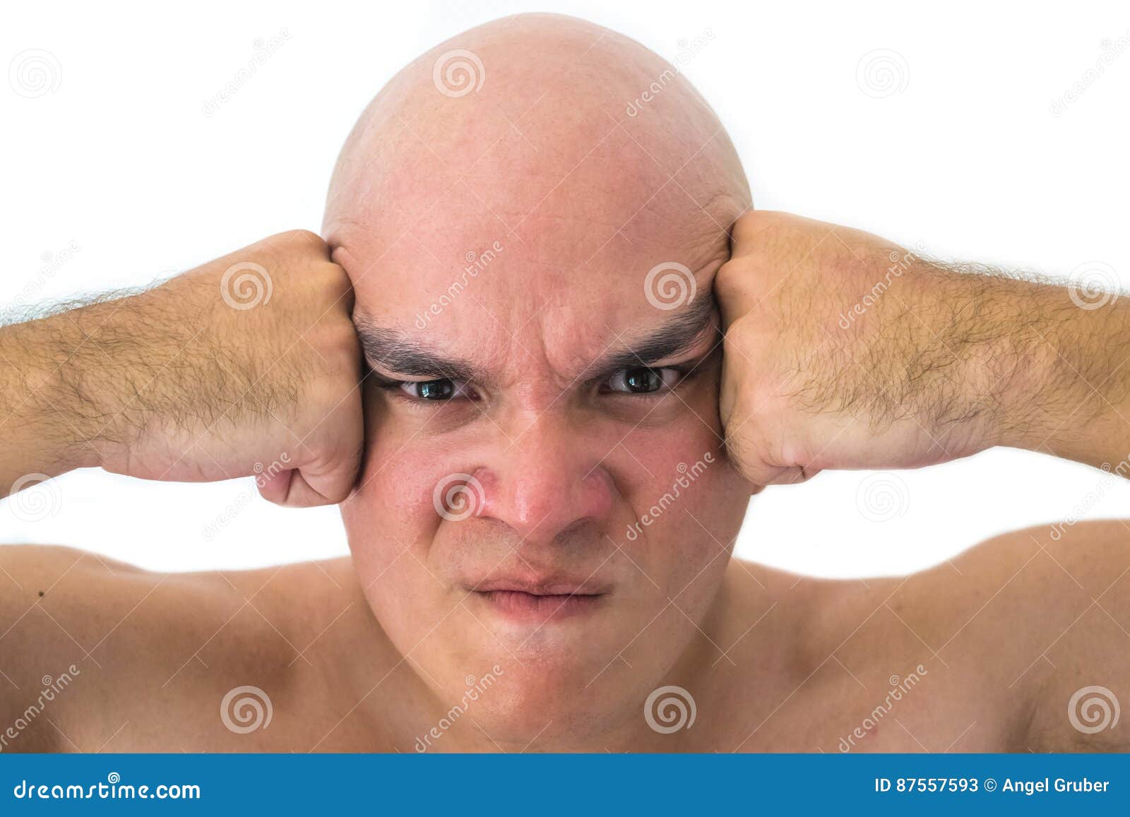 Face of a Bald Man in White Background. Stock Image - Image of ...