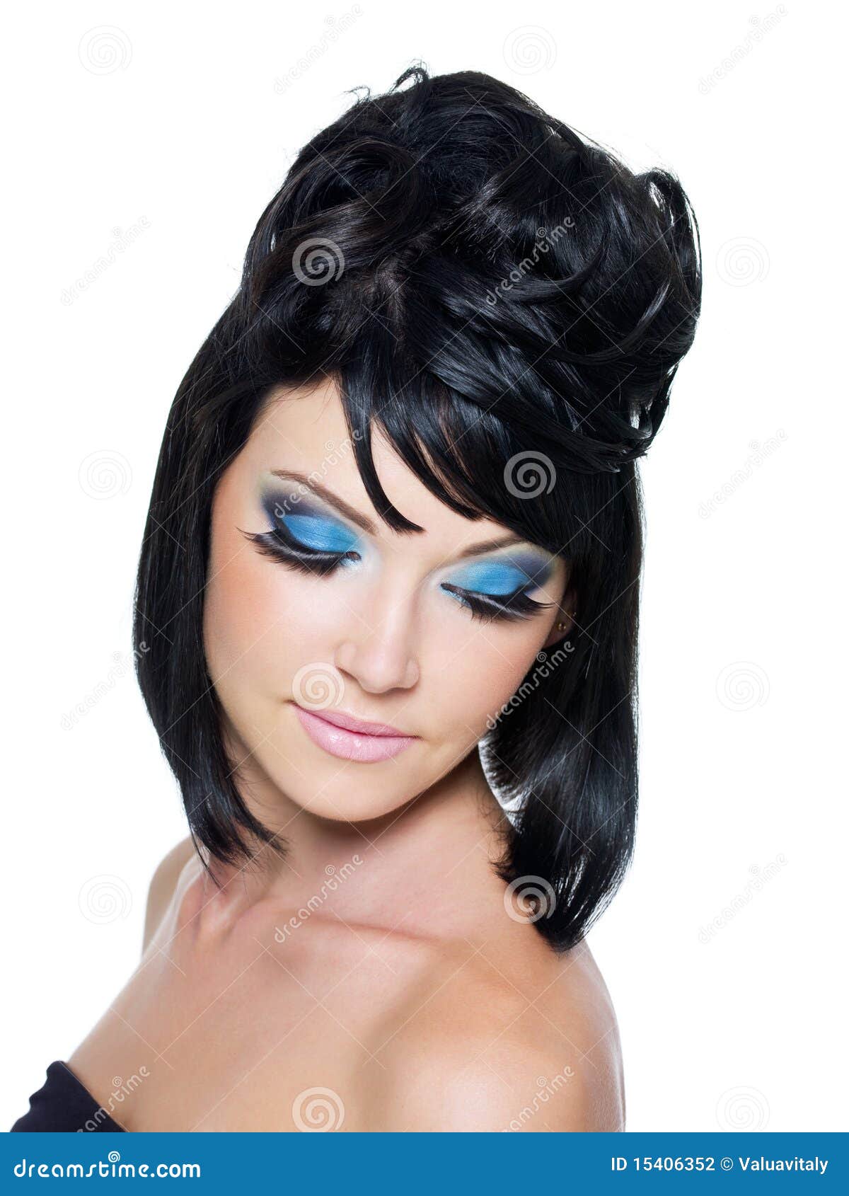 Face of a Beautiful Woman with Blue Make-up Stock Photo - Image of ...