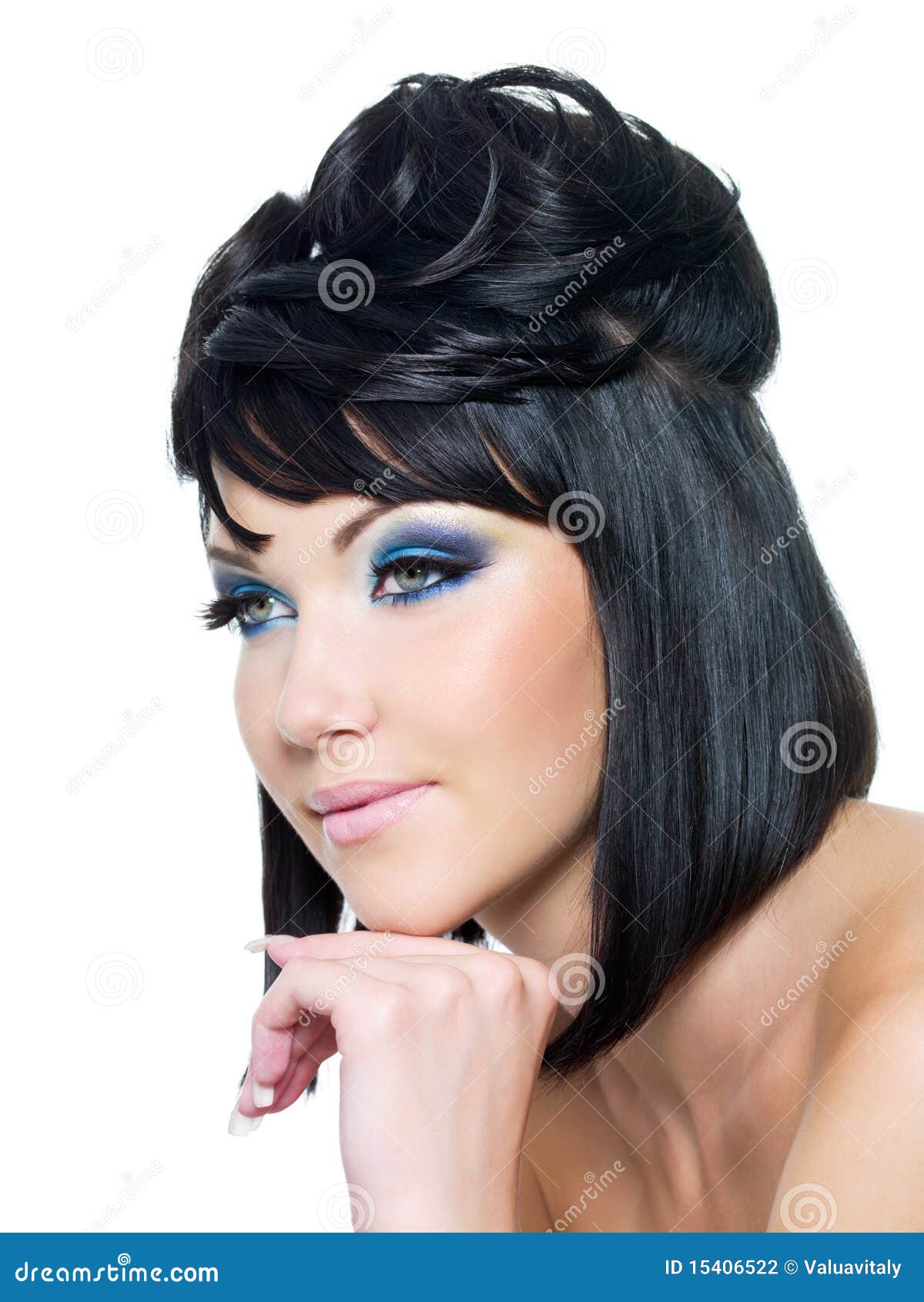 Face of a Beautiful Woman with Blue Make-up Stock Photo - Image of ...