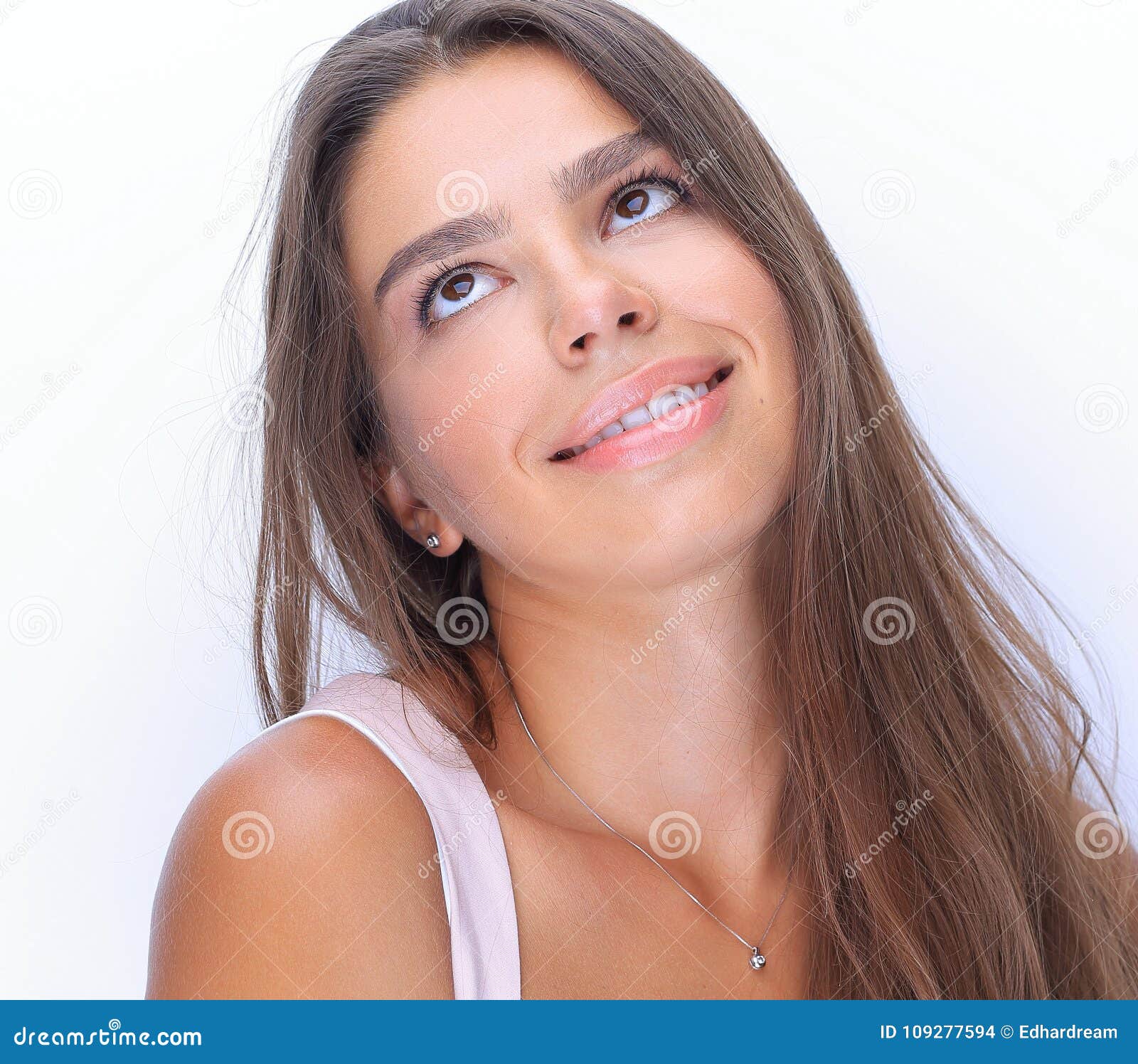 Face of Beautiful Woman with Light Make-up Stock Photo - Image of happy ...