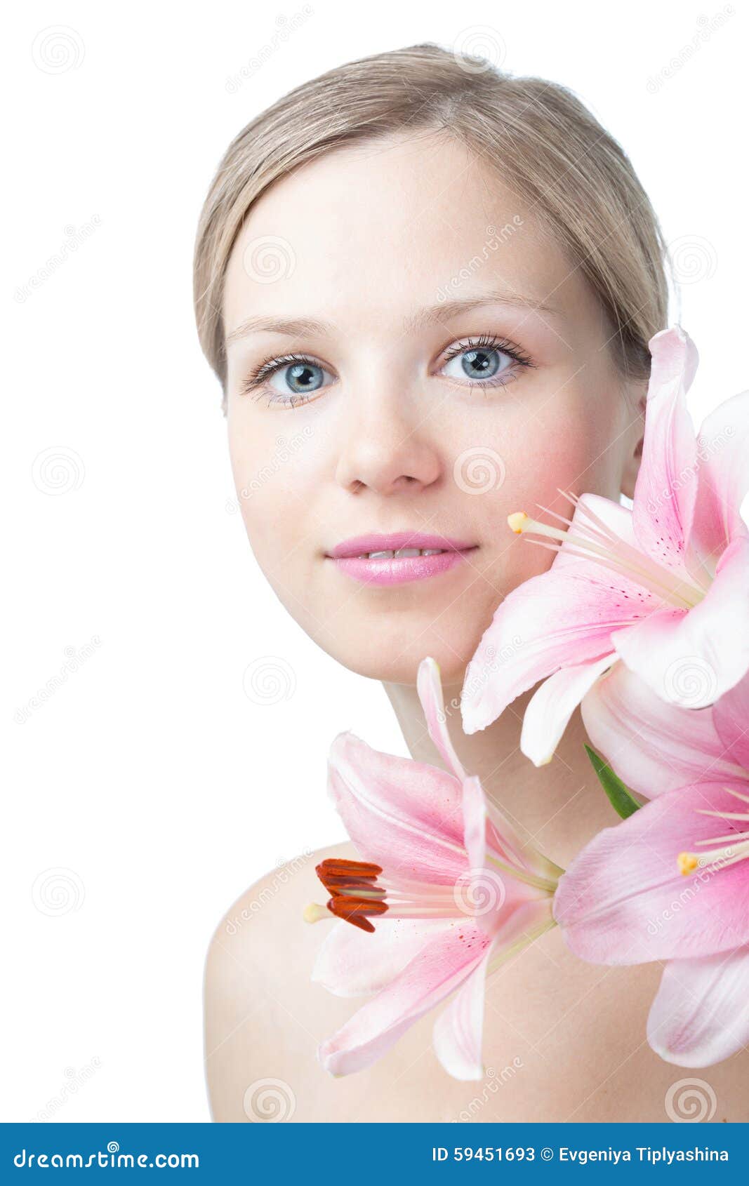 Face of a Beautiful Woman with Lily Stock Image - Image of flower ...