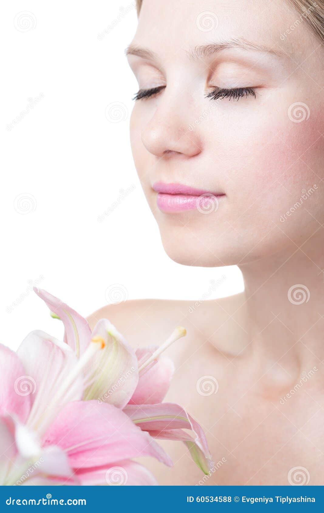 Face of a Beautiful Woman with Lily Stock Photo - Image of petal, close ...
