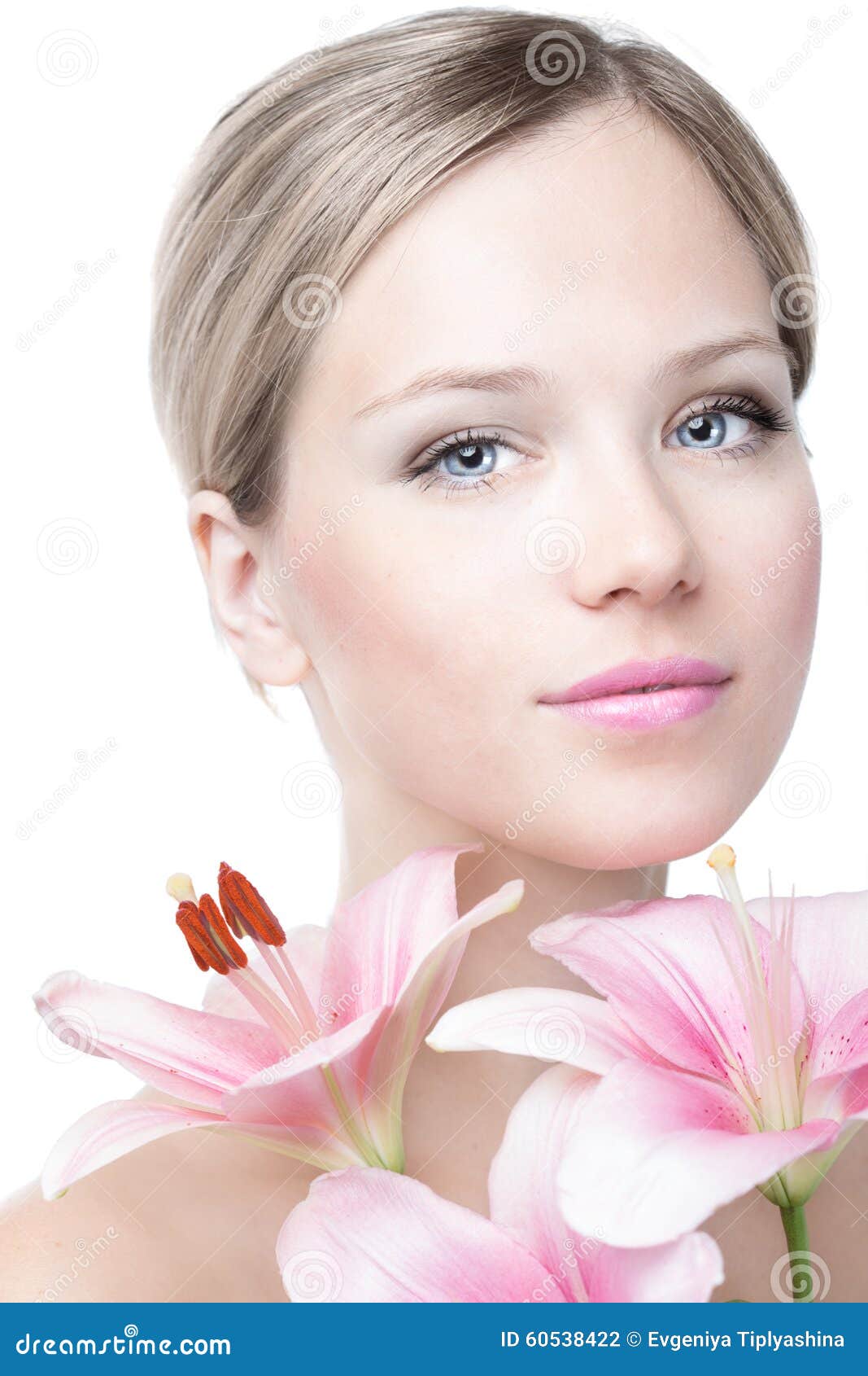 Face of a Beautiful Woman with Lily Stock Photo - Image of body, floral ...