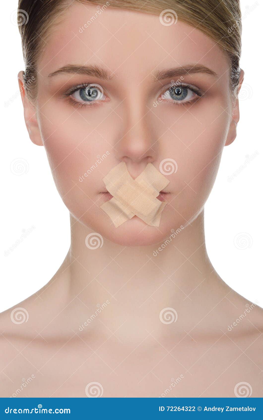 Face of Beautiful Woman with Plaster on Her Lips Stock Photo - Image of ...