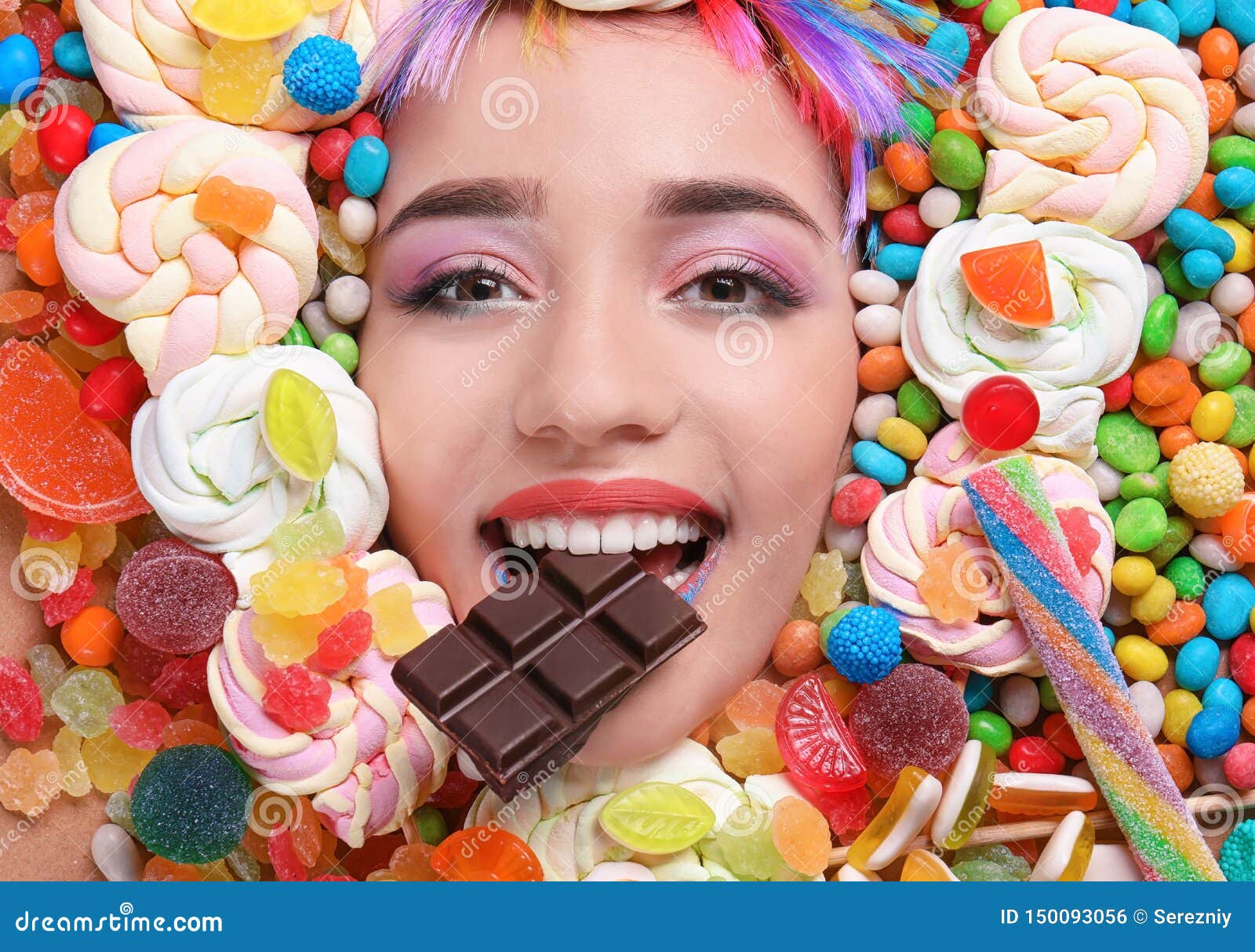 Face of Beautiful Young Woman with Creative Makeup Surrounded by ...