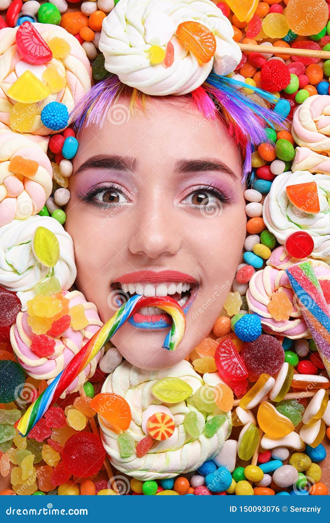 Face of Beautiful Young Woman with Creative Makeup Surrounded by ...