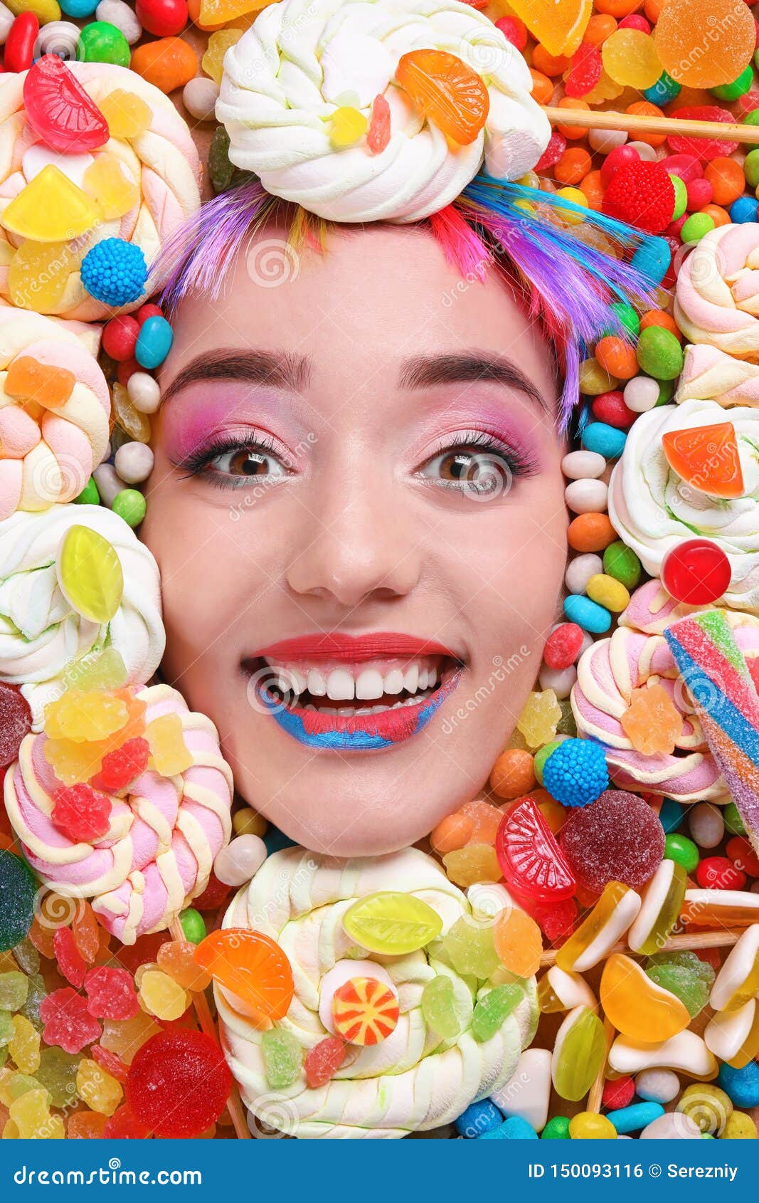 Face of Beautiful Young Woman with Creative Makeup Surrounded by ...