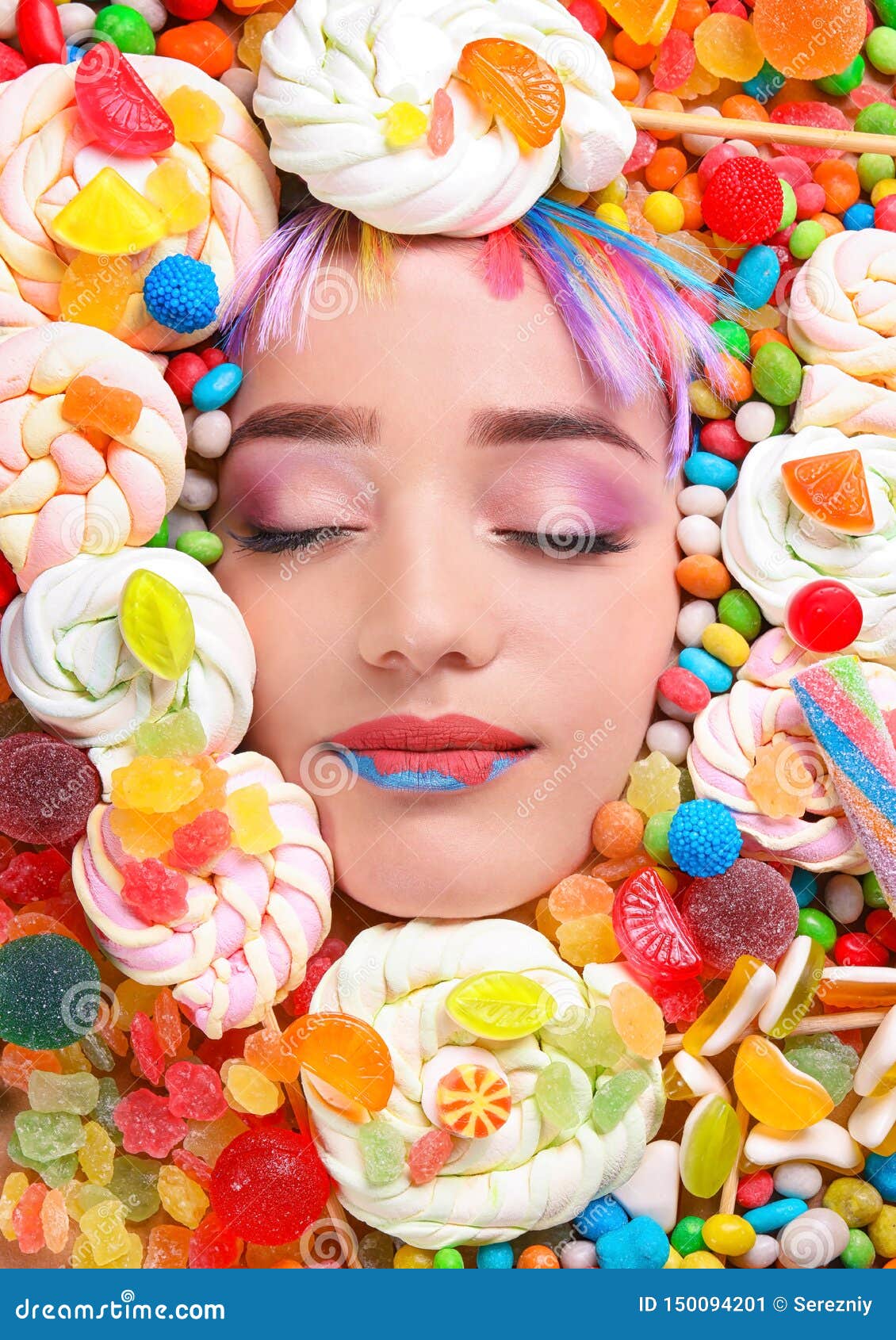 Face of Beautiful Young Woman with Creative Makeup Surrounded by ...