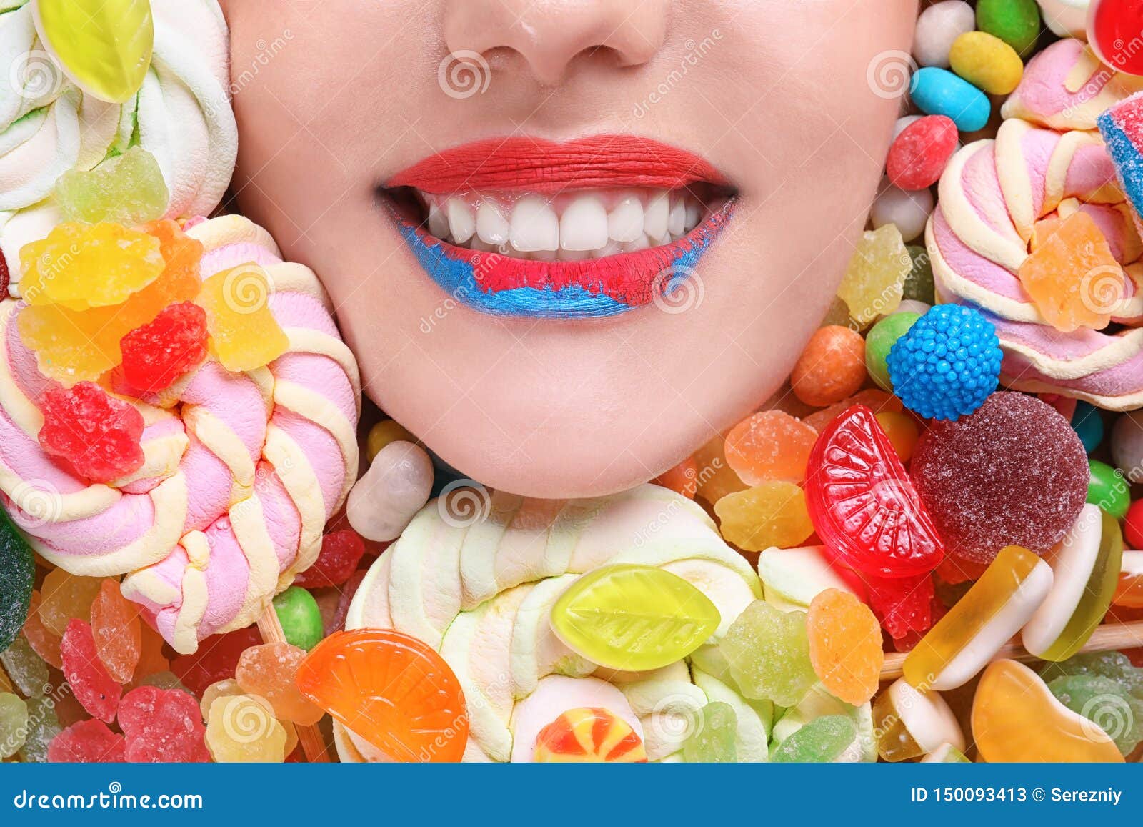 Face of Beautiful Young Woman with Creative Makeup Surrounded by ...