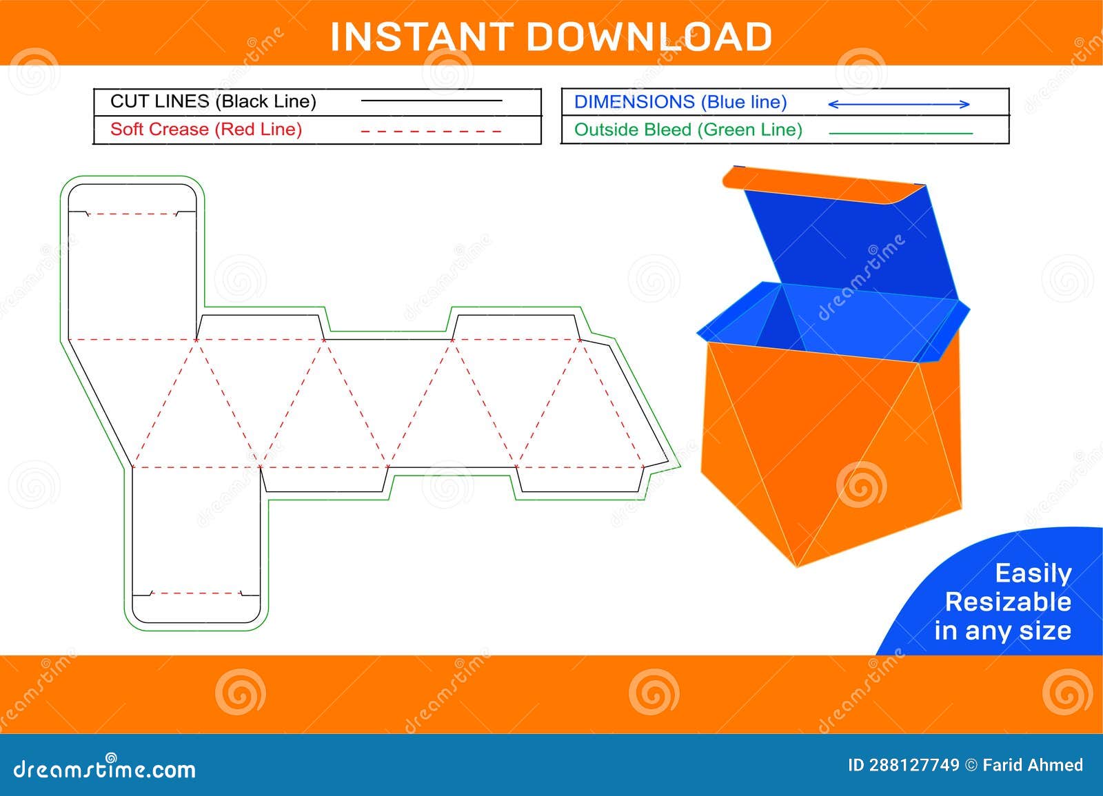 8 Face Box Dieline Template or Diamond Shape Tuck End 8 Face Box and 3D ...