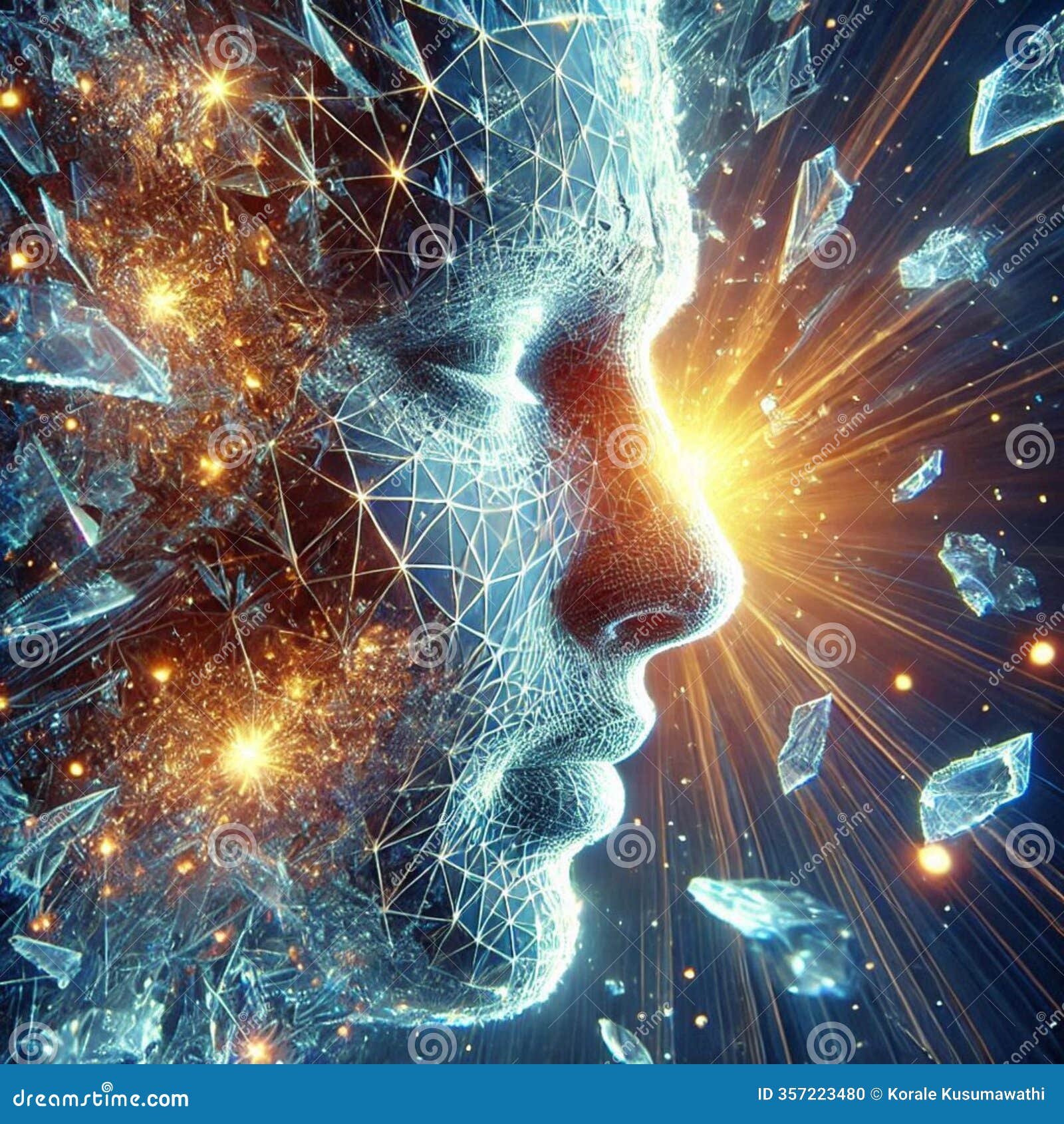 A Face Breaking Apart into Shards with Light Shining through. - 1 Stock ...