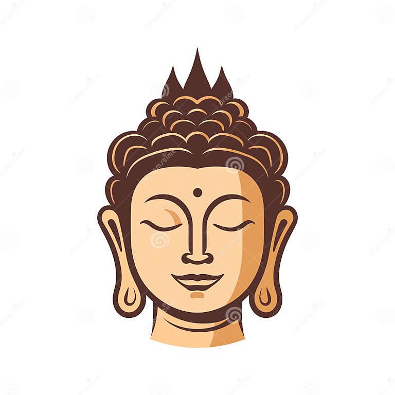 Face Of Buddha In Color Flat Style On White Background Stock Vector