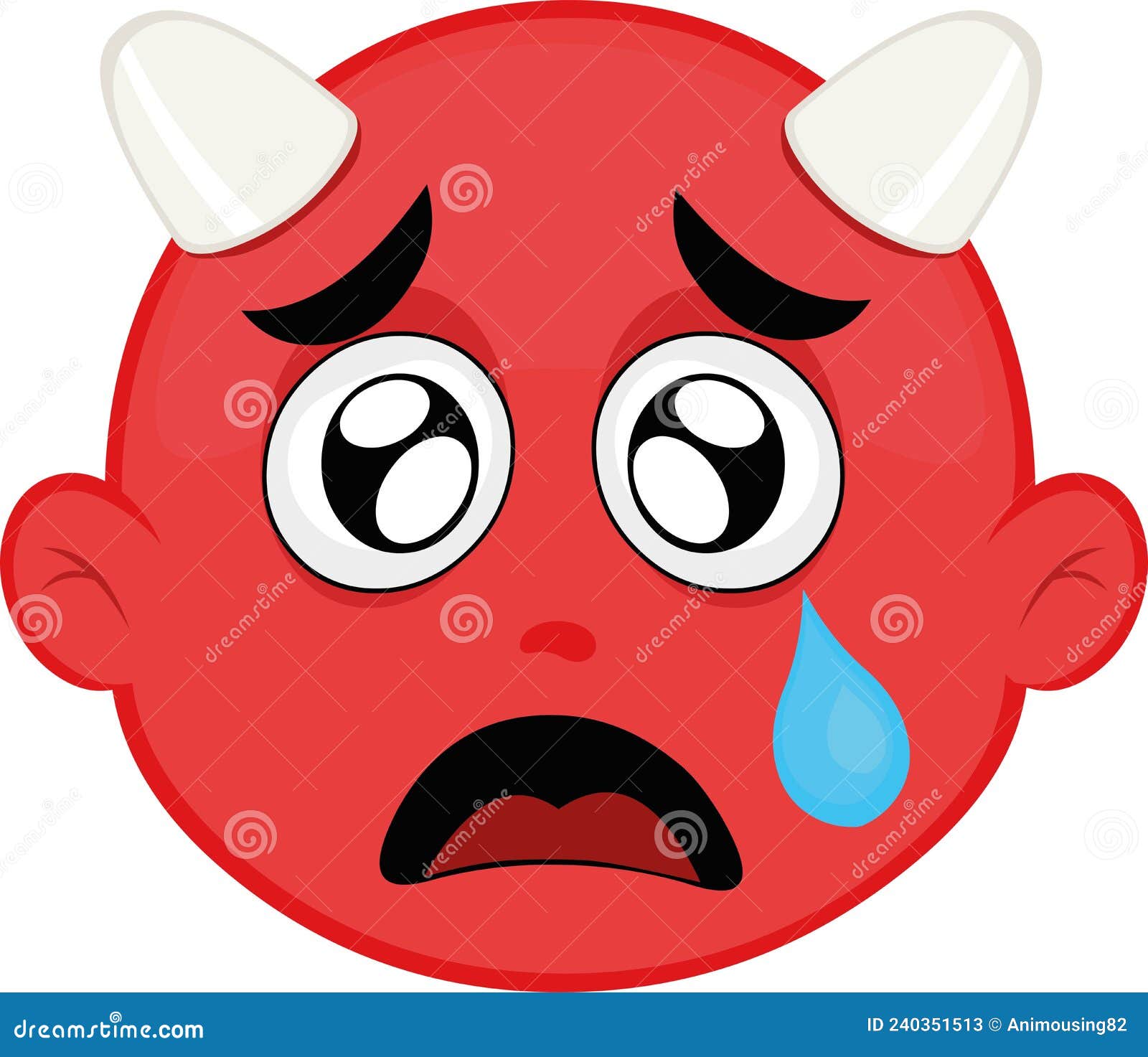 Face of a Cartoon Devil with a Sad Expression and a Tear Falling from ...