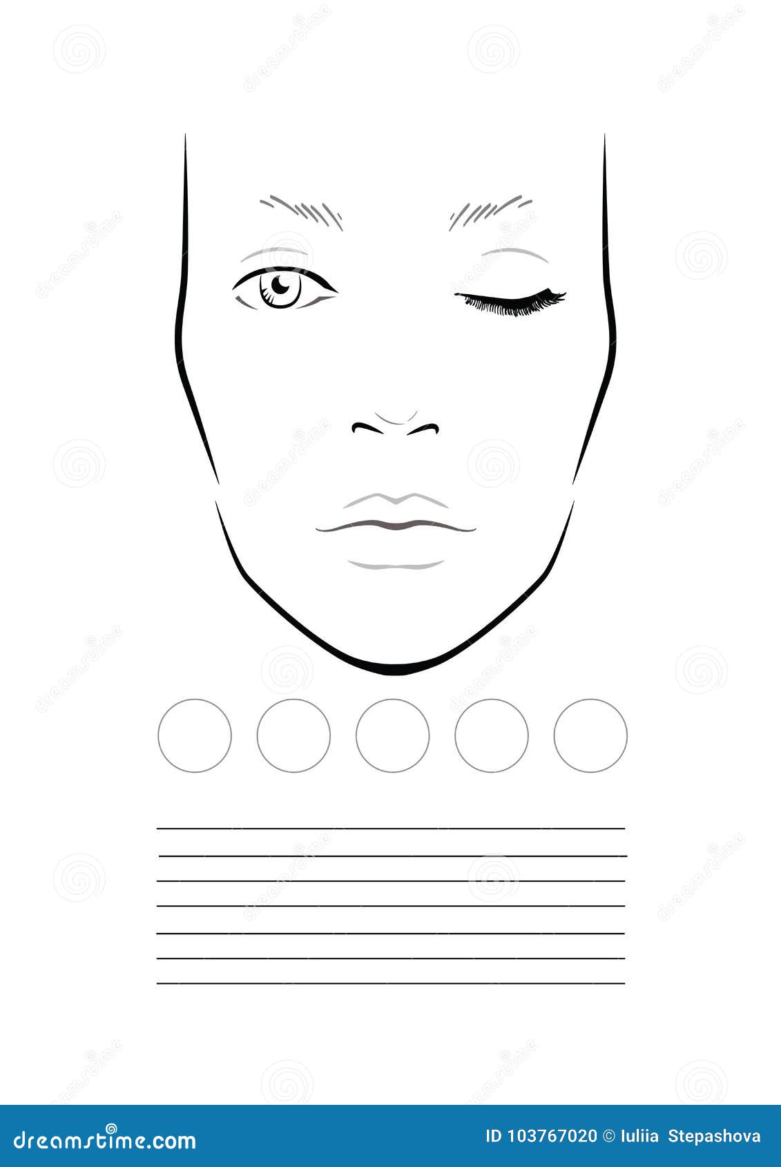 Face Chart Makeup Artist Blank. Template Stock Illustration - Illustration of girl, eyes: 103767020