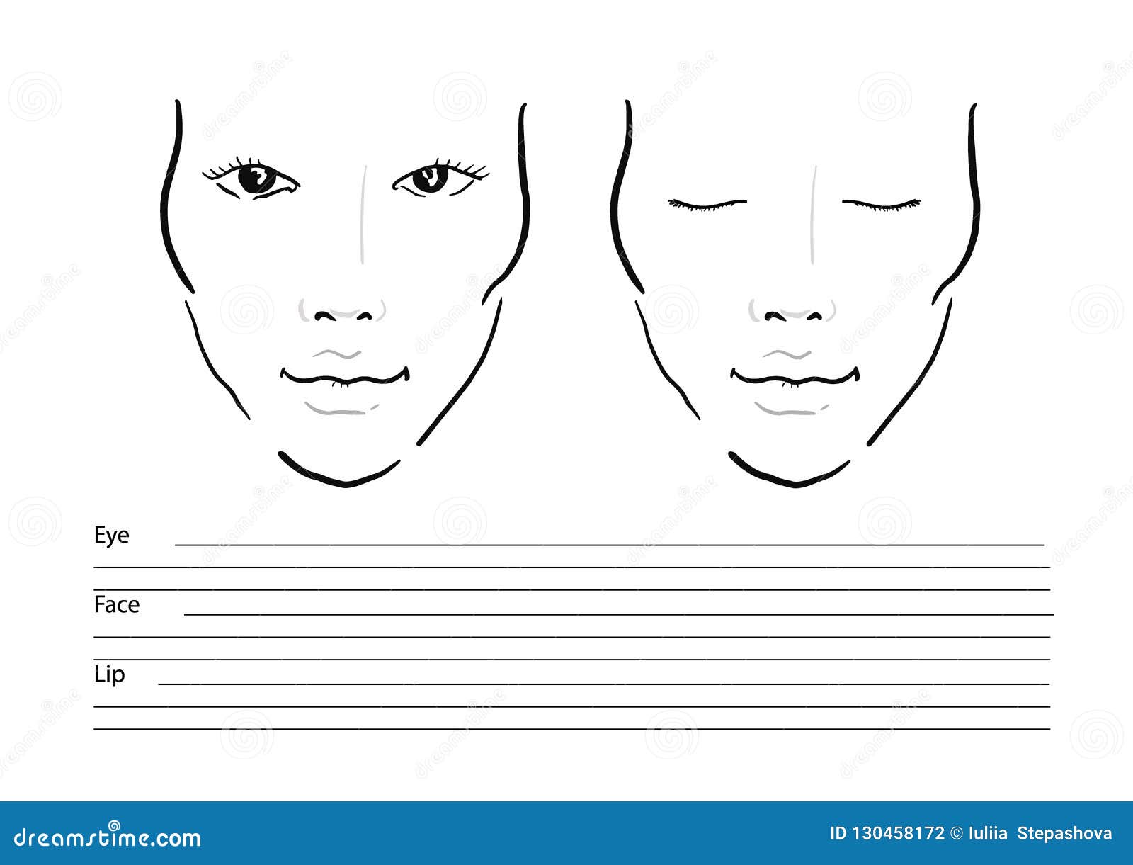 Face Chart Makeup Artist Blank. Template. Vector Illustration. Stock Illustration - Illustration ...