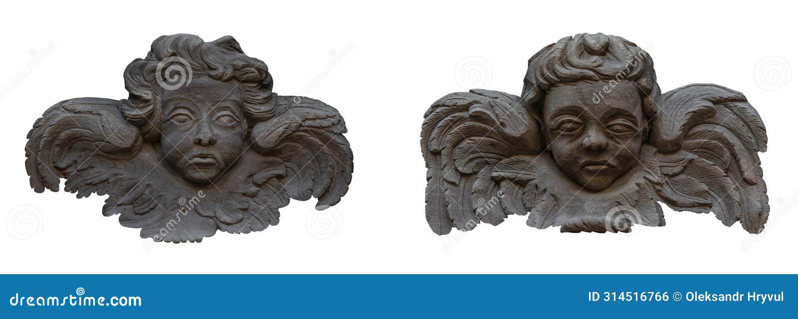 The Face of a Cherub Angel on a White Background. Part of the Facade of ...