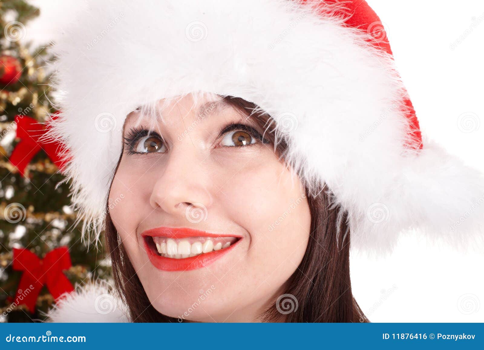Face of Christmas Girl in Santa Hat. Stock Photo - Image of people ...