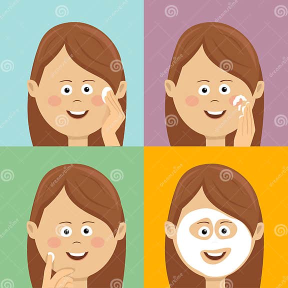 Face Cleanse Skin Care Routine Beautiful Woman Step By Step Improves