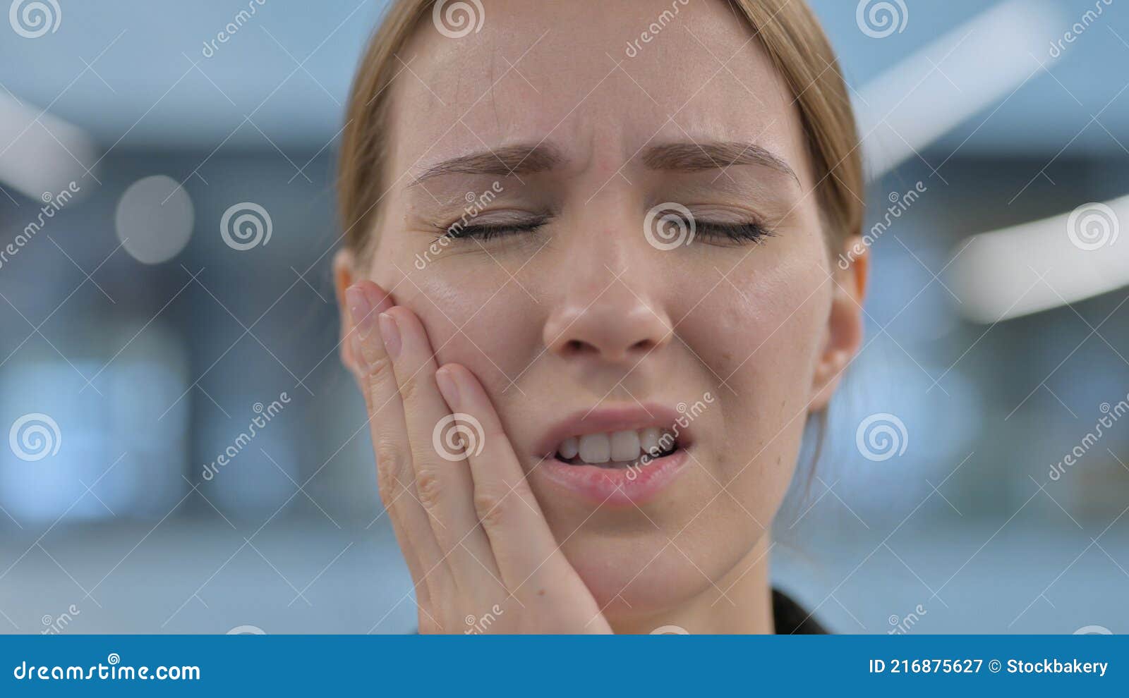 Face Close Up of Woman Having Toothache, Cavity Stock Image - Image of ...