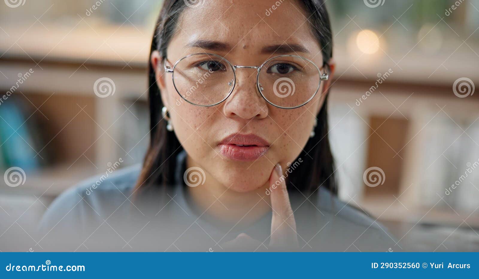 Face, Computer and Thinking with a Business Asian Woman in Her Office ...