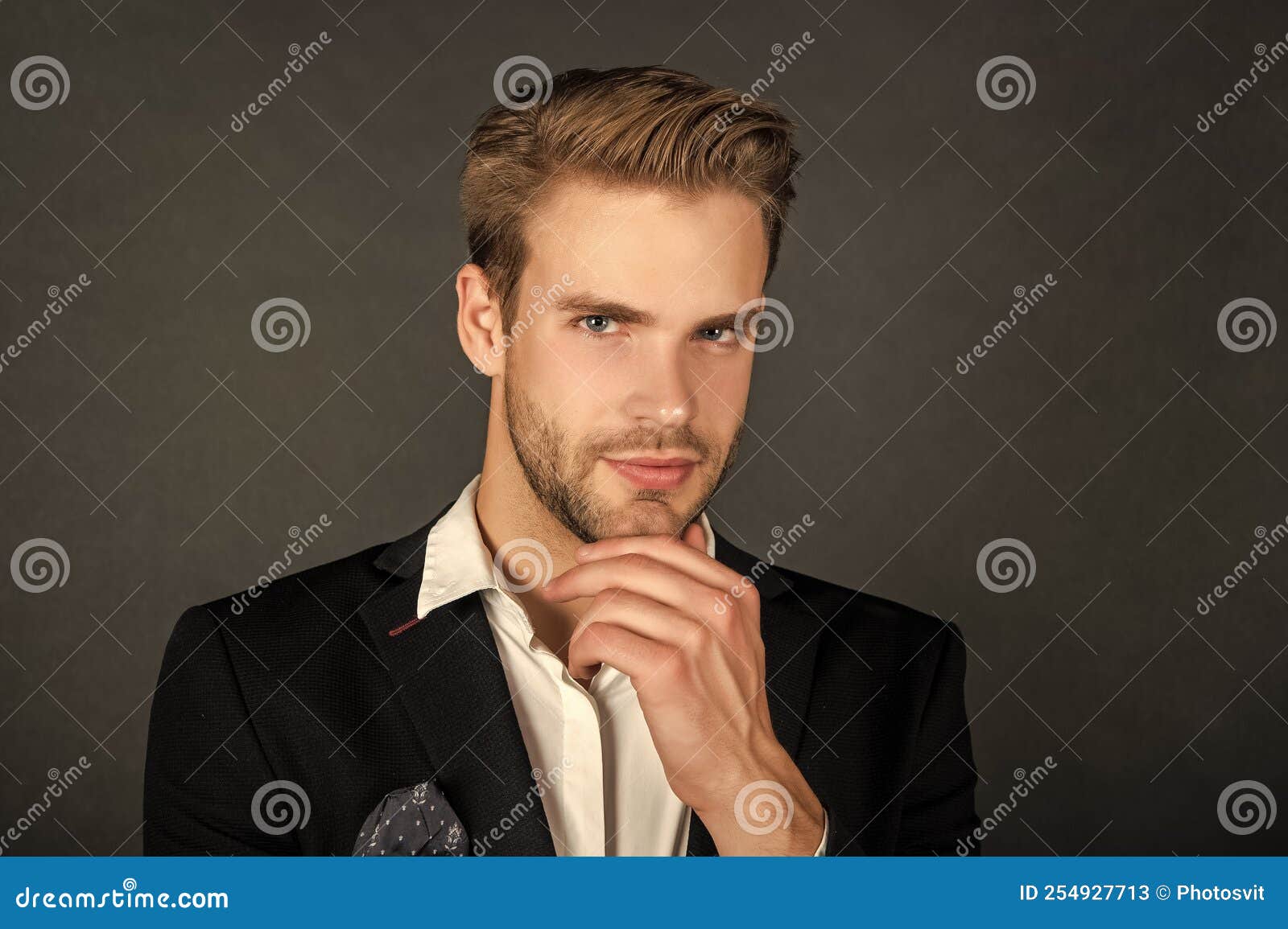 Face of Confident Manager Office Worker on Black Background Stock Image ...