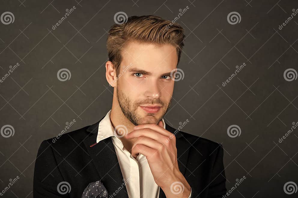 Face of Confident Manager Office Worker on Black Background Stock Image ...