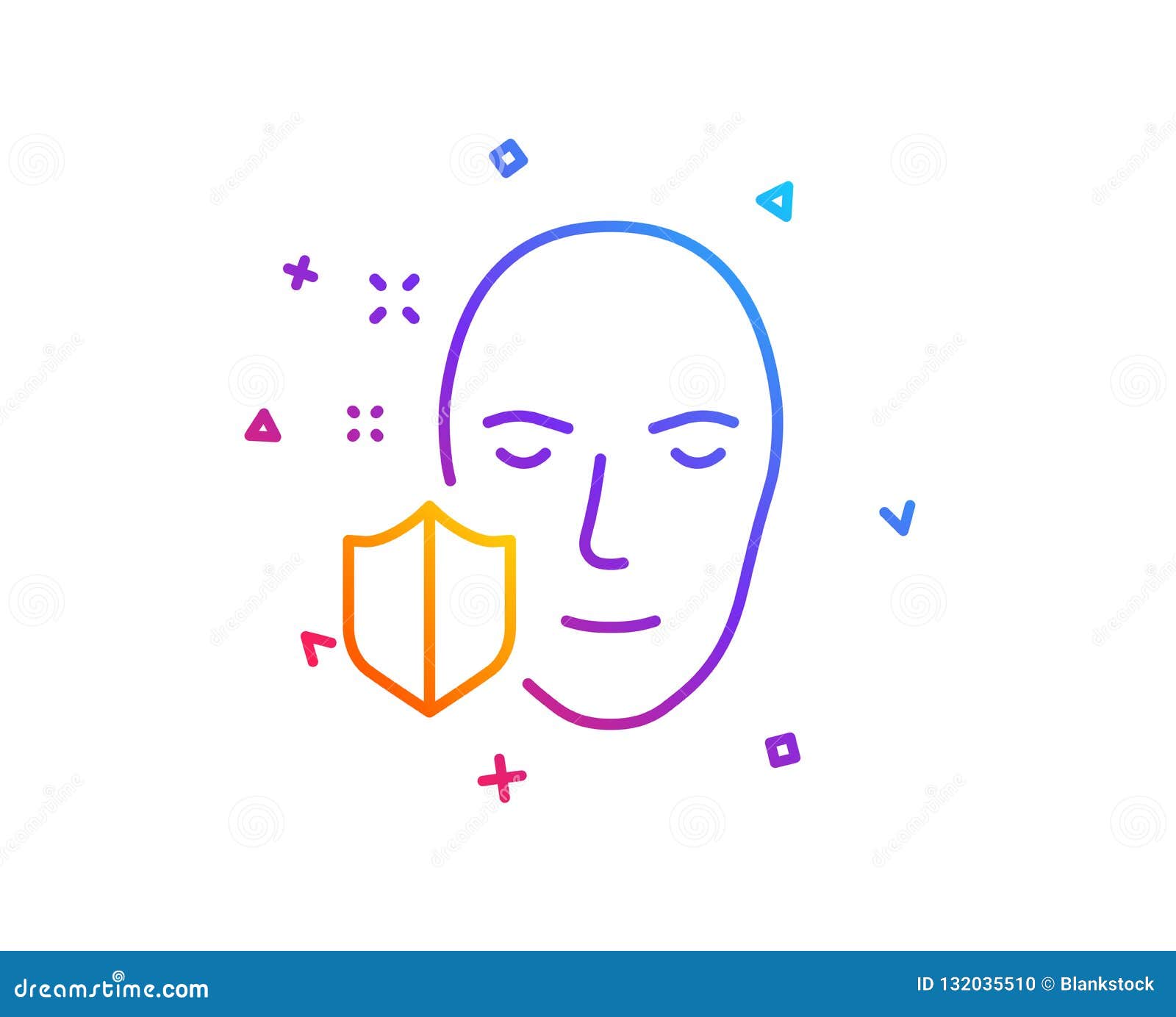 Face Detection Protected Line Icon Secure Access Sign Vector Stock