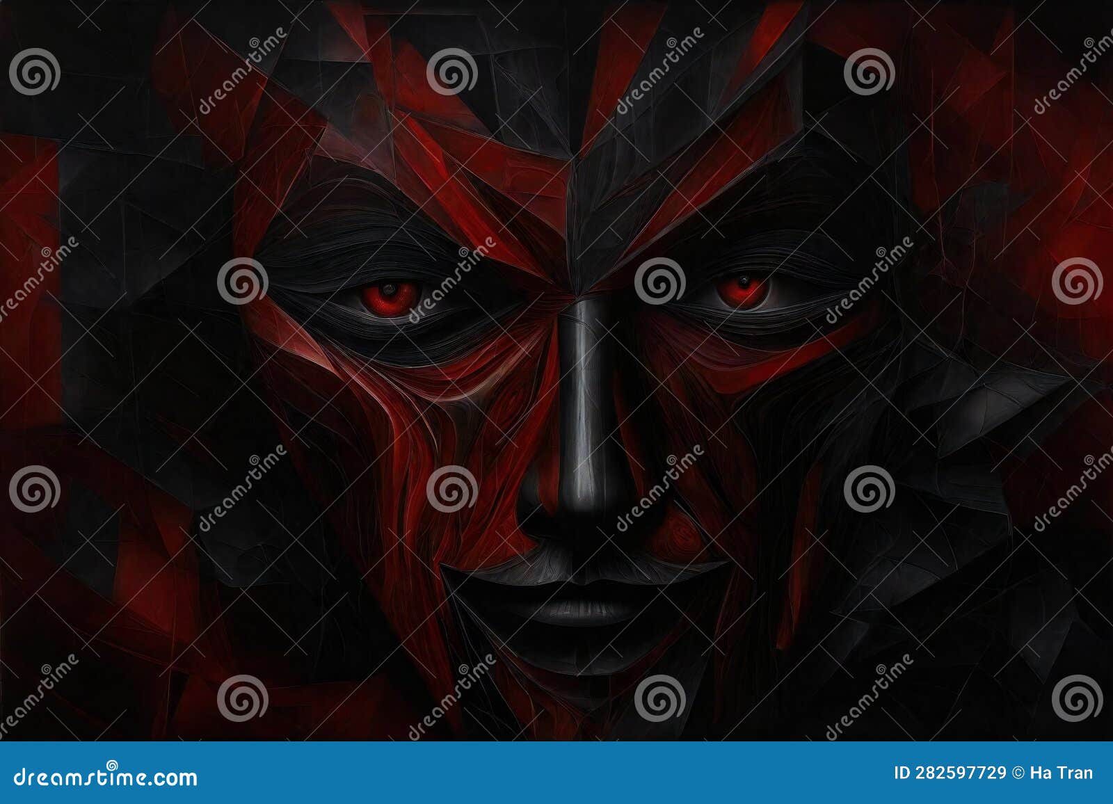 Face of Devil with Red Eyes and Black Background Stock Illustration ...