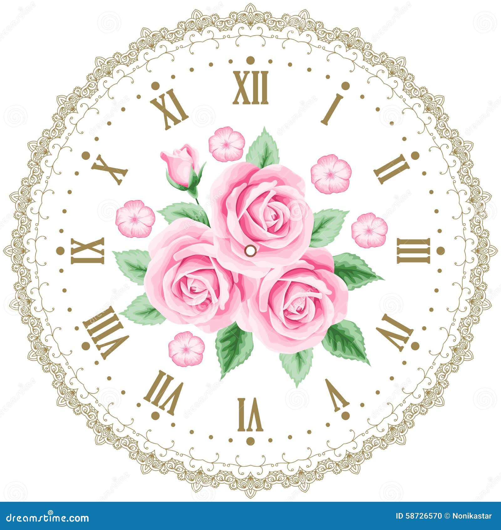 Face Do Relógio Do Vintage Com Rosas Ilustração do Vetor - Ilustração ...