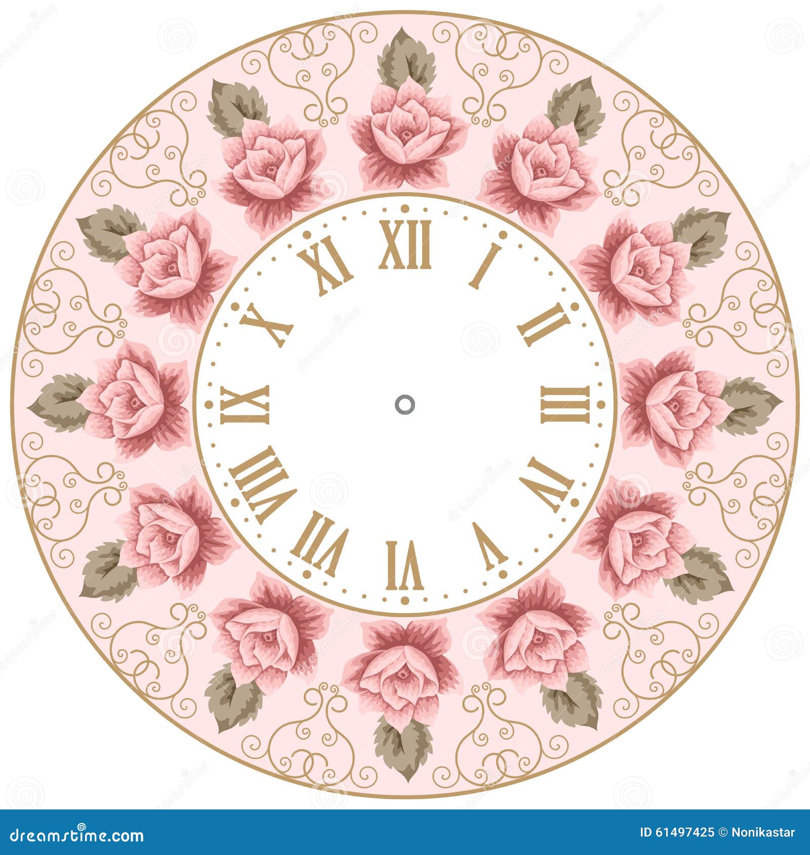 Face Do Relógio Do Vintage Com Rosas Ilustração do Vetor - Ilustração ...