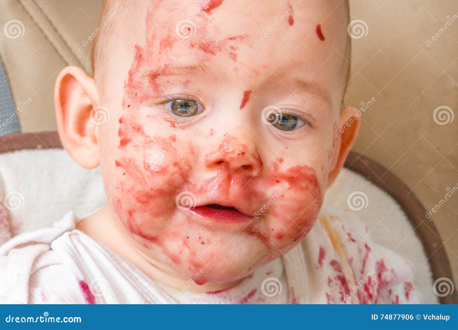 Face of Dorty and Messy Baby Eating Snack Stock Photo - Image of meal ...