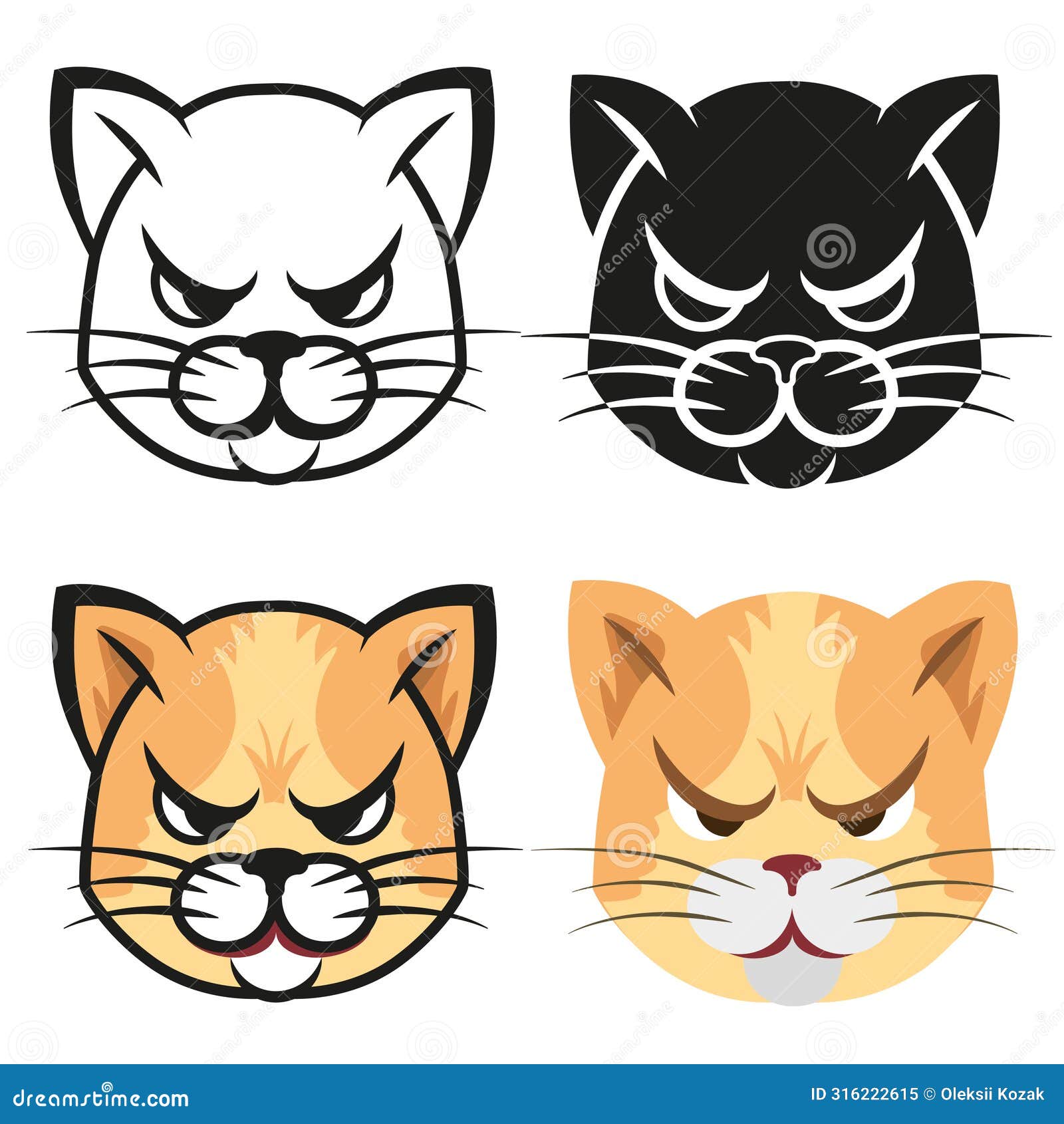 The Face of an Evil Cat. Cat in Different Styles.Angry Cat Face Stock ...
