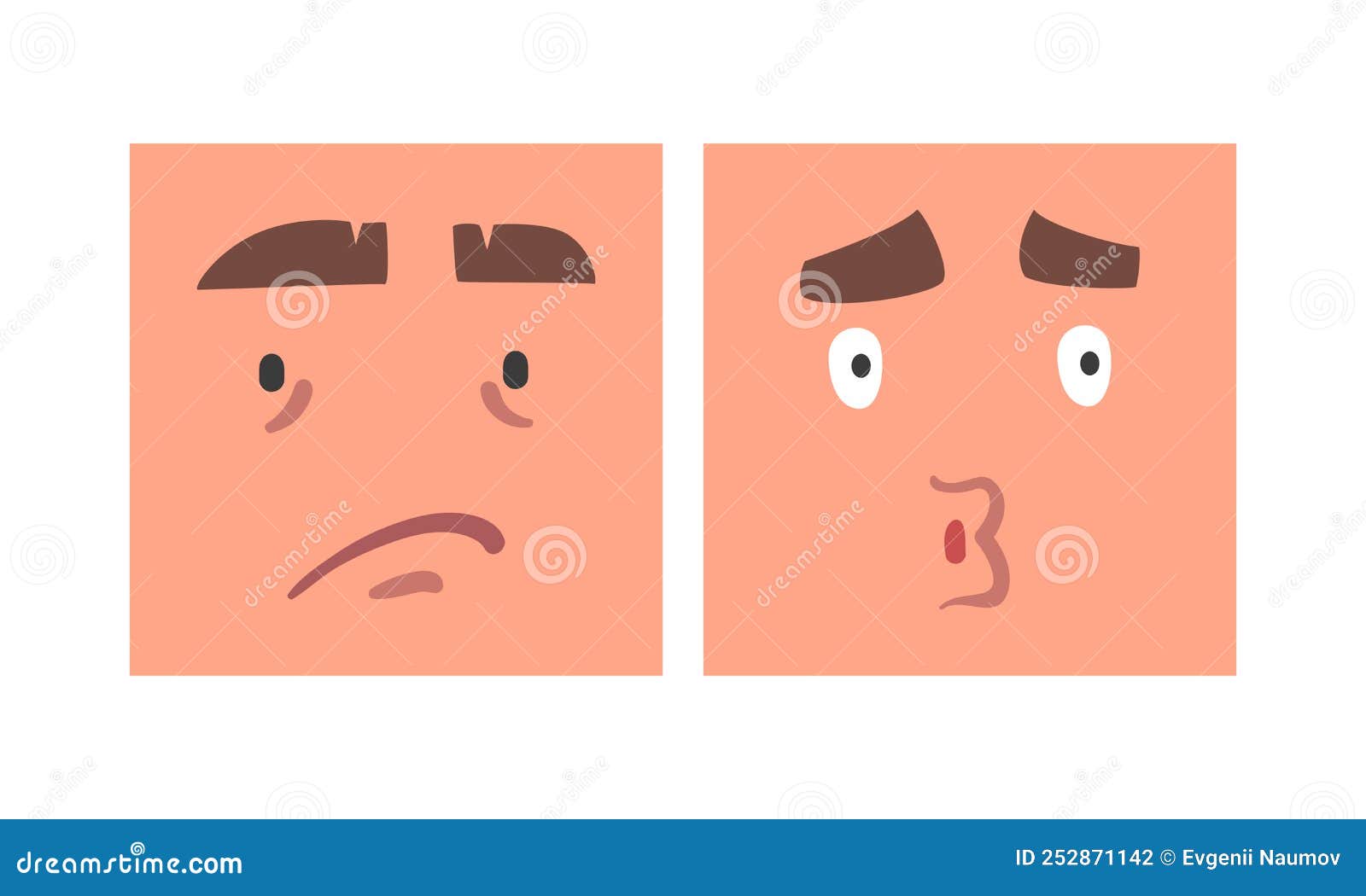 Face Expression and Emotion with Eyebrow and Mouth Grimace in Square ...