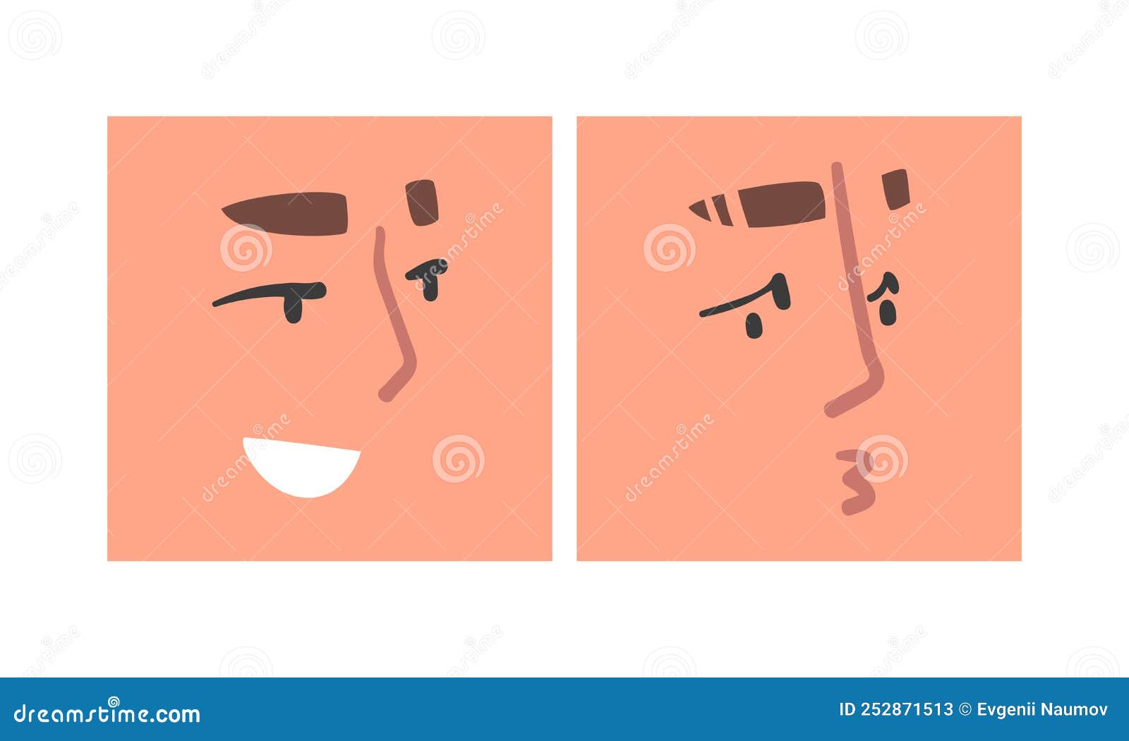 Face Expression and Emotion with Eyebrow and Mouth Grimace in Square ...