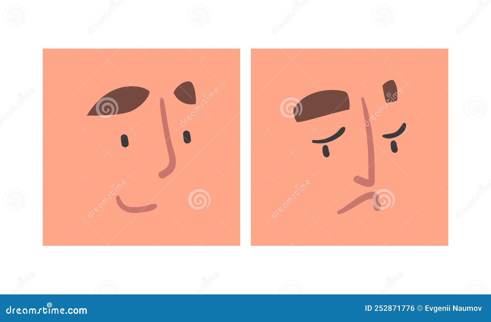 Face Expression and Emotion with Eyebrow and Mouth Grimace in Square ...