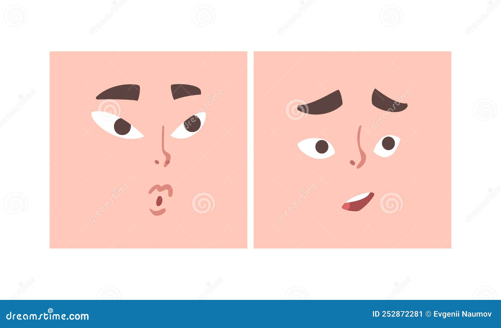 Face Expression and Emotion with Eyebrow and Mouth Grimace in Square ...
