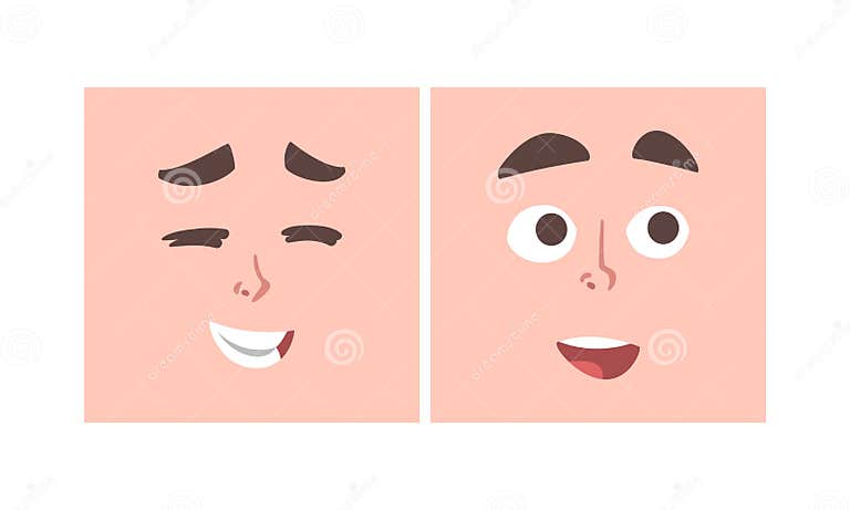 Face Expression and Emotion with Eyebrow and Mouth Grimace in Square ...