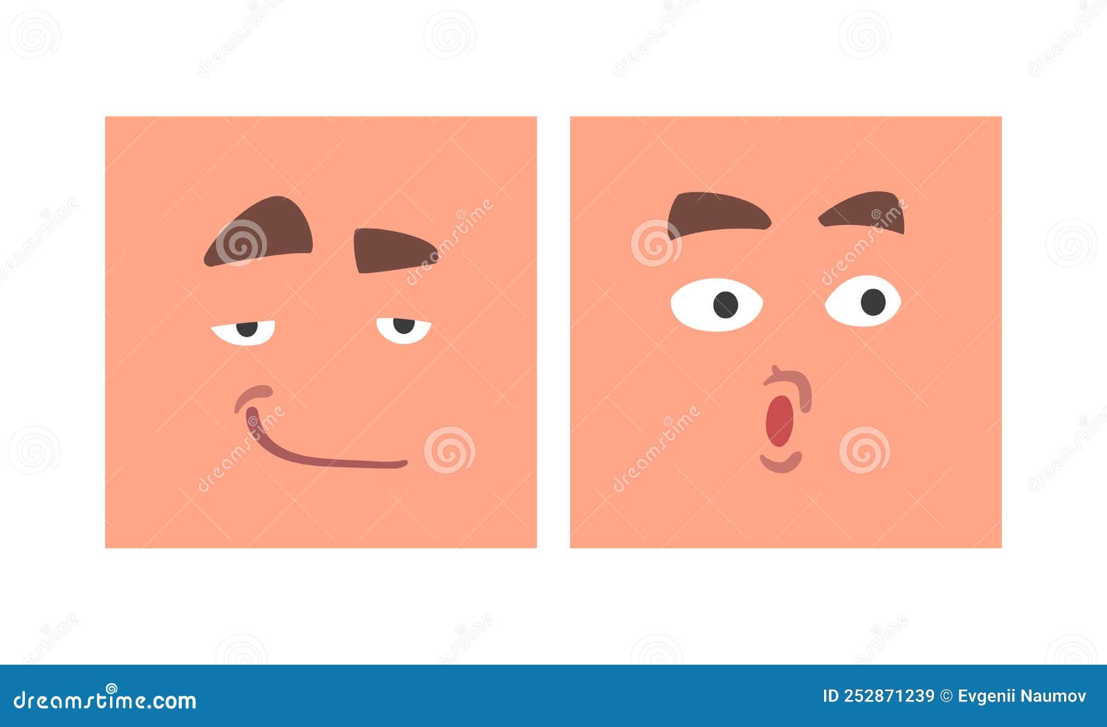 Face Expression and Emotion with Eyebrow and Mouth Grimace in Square ...