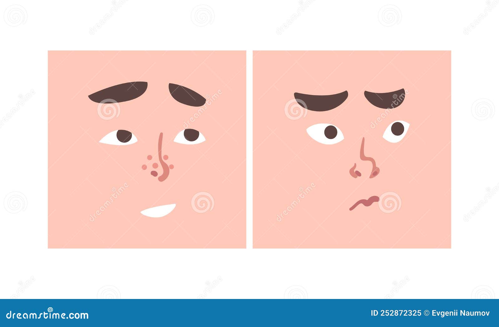 Face Expression and Emotion with Eyebrow and Mouth Grimace in Square ...