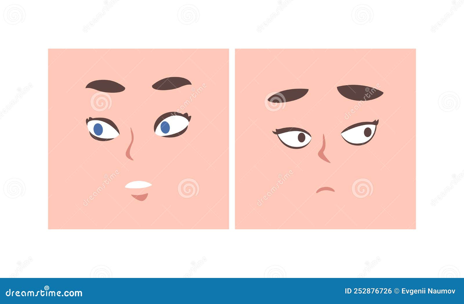 Face Expression and Emotion with Eyebrow and Mouth Grimace in Square ...