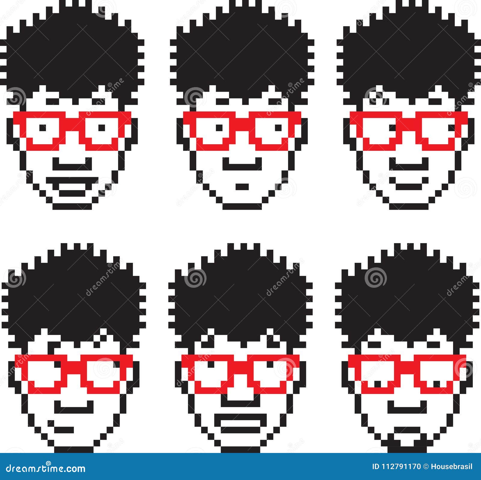Face Expressions Sequence of a Funny Young Guy in Pixels Stock Vector ...