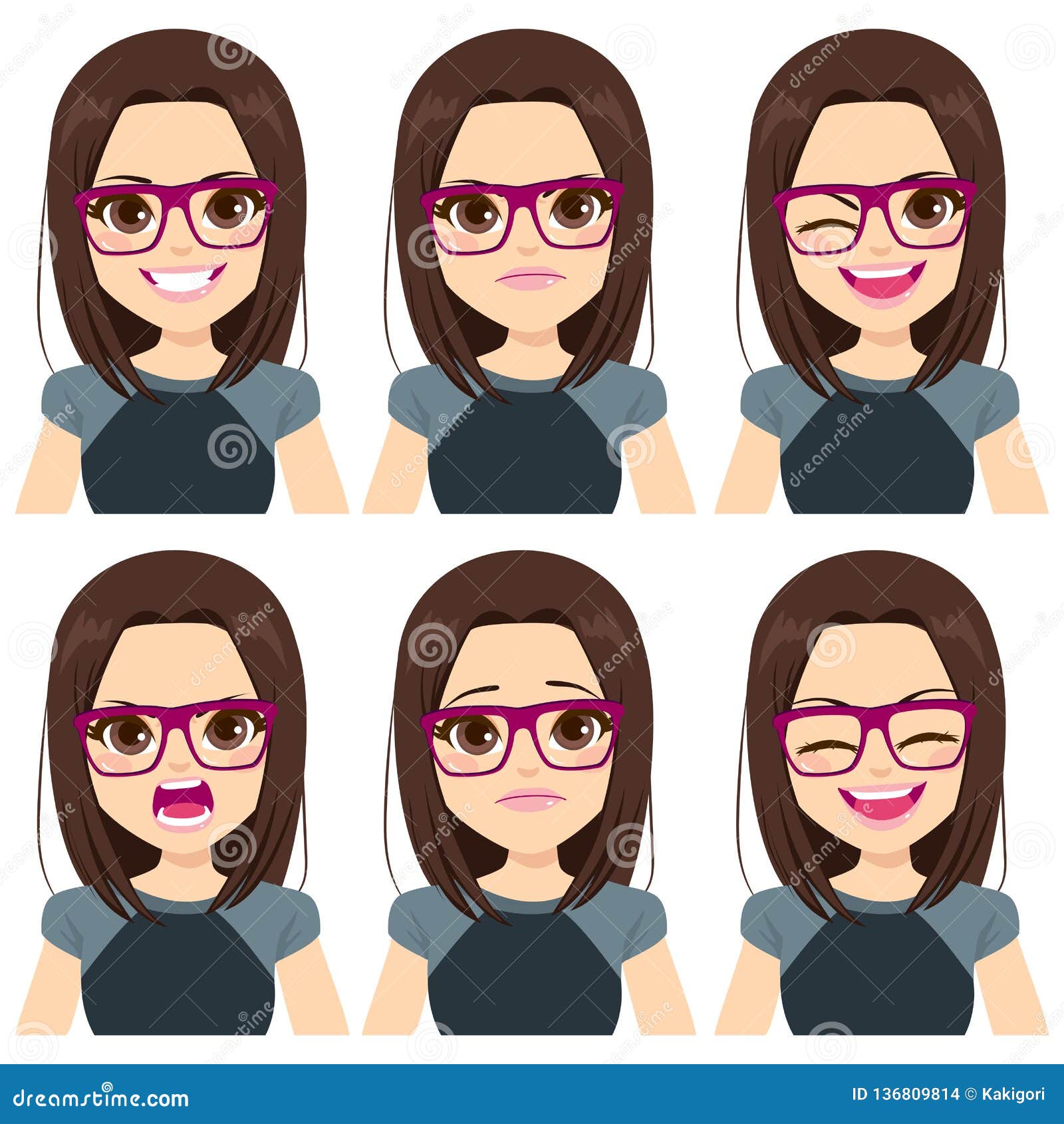 Teenager Girl Face Set Expressions Stock Vector Illustration Of