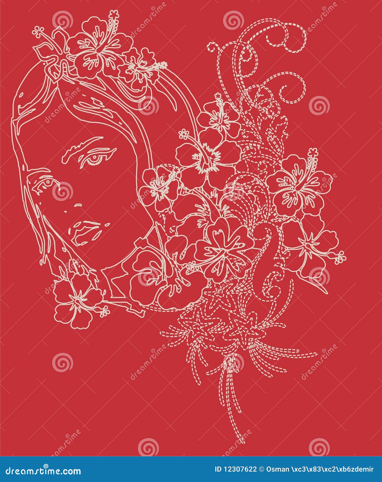 Face and flower stock vector. Illustration of hibiscus - 12307622
