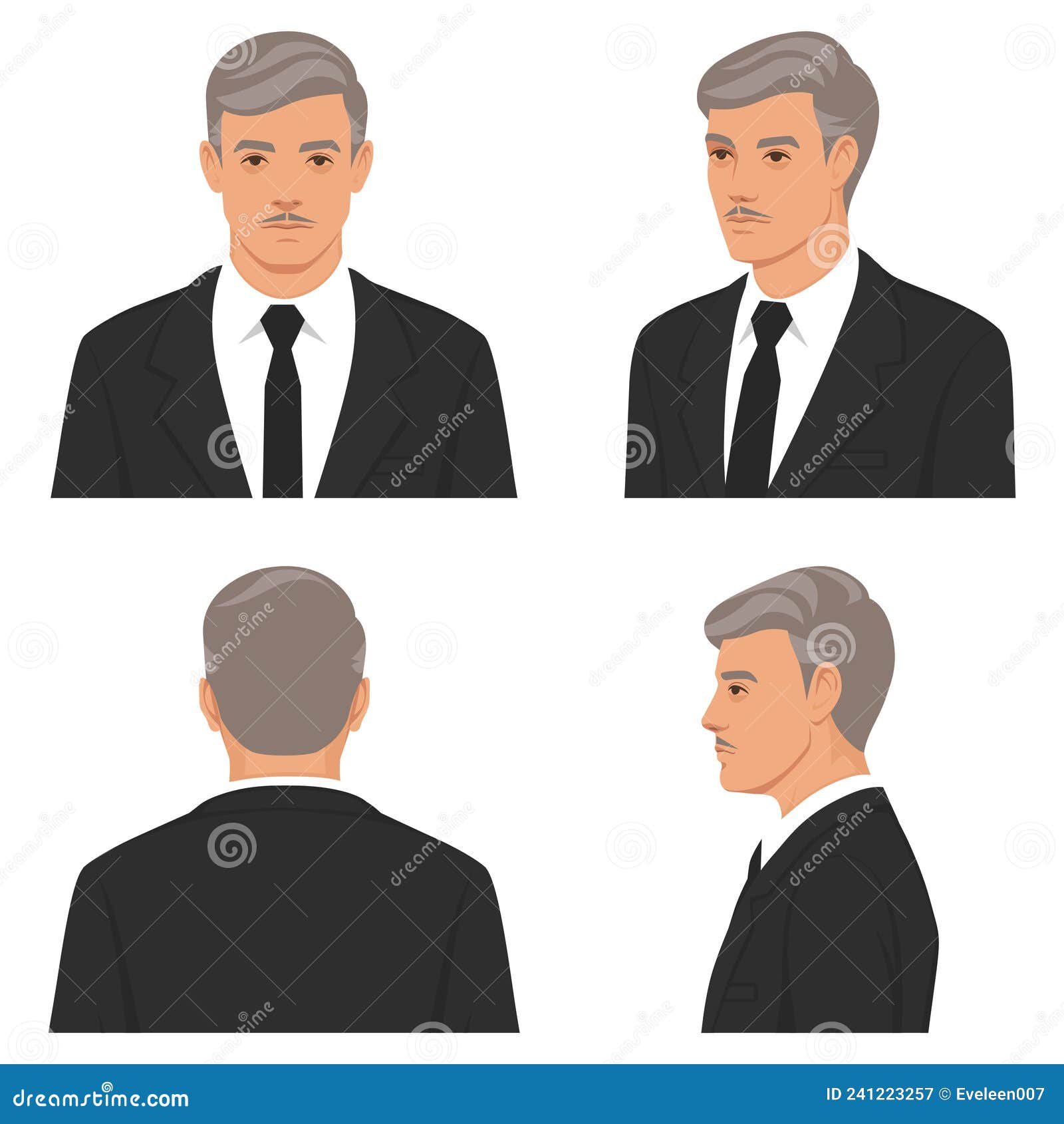 Face in Front View and Side View, Old Man Front, Side, Back, View ...