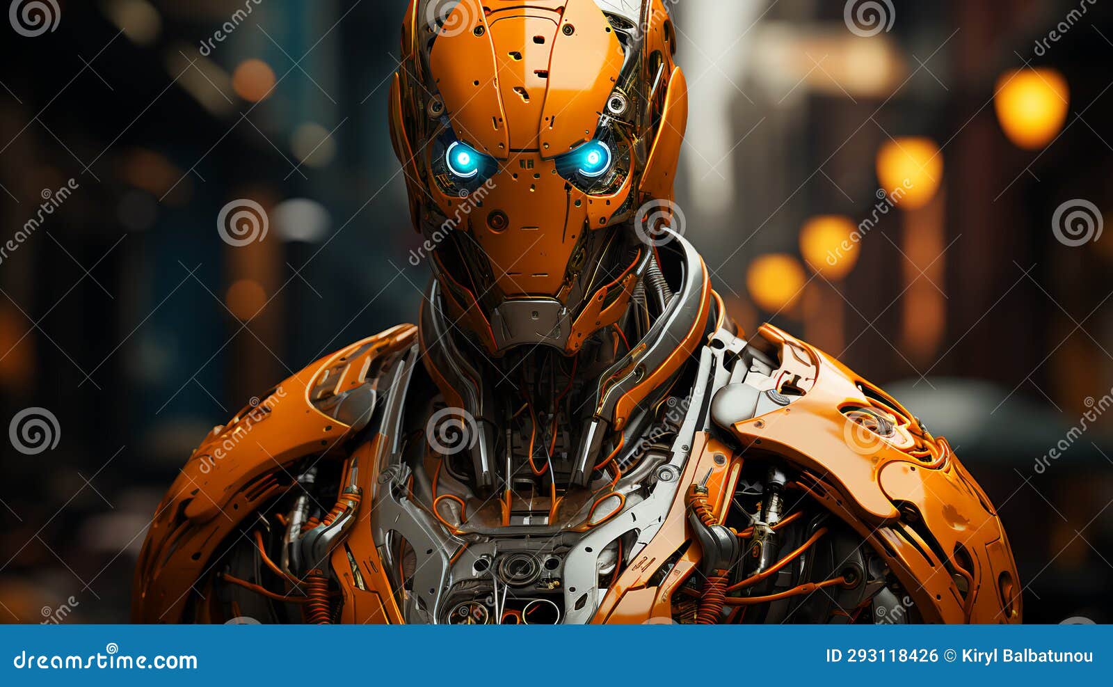 Face of a Futuristic High-tech Cyborg Robot Male. Connecting Man and ...