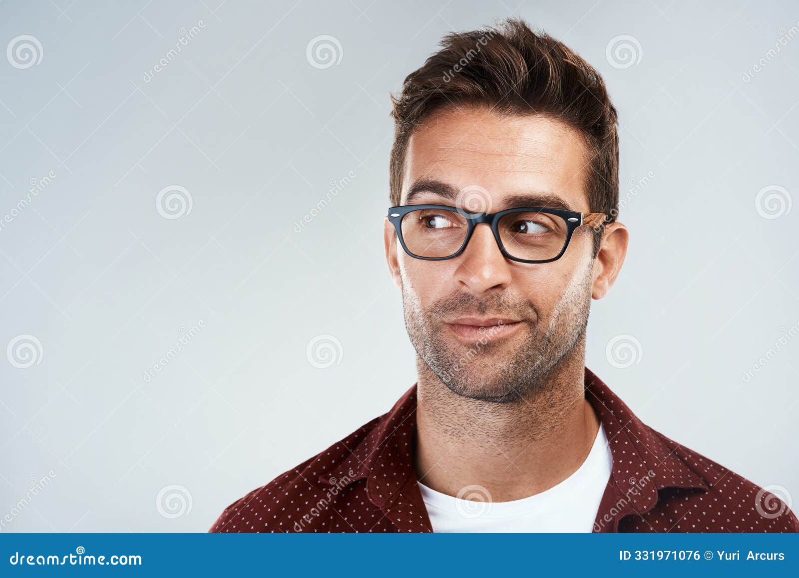 Face Glasses, Man and Thinking with Smile for Future Idea, Problem ...