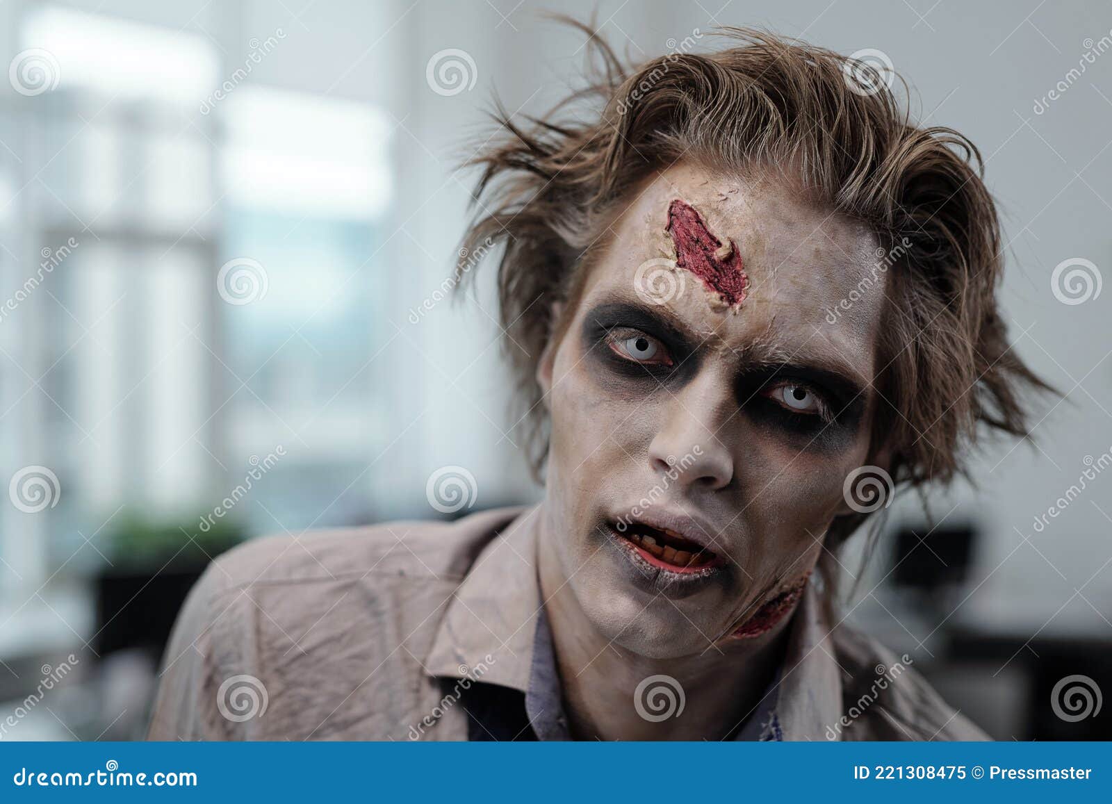 Male Zombie with Stage Makeup on Face Stock Image - Image of furious ...