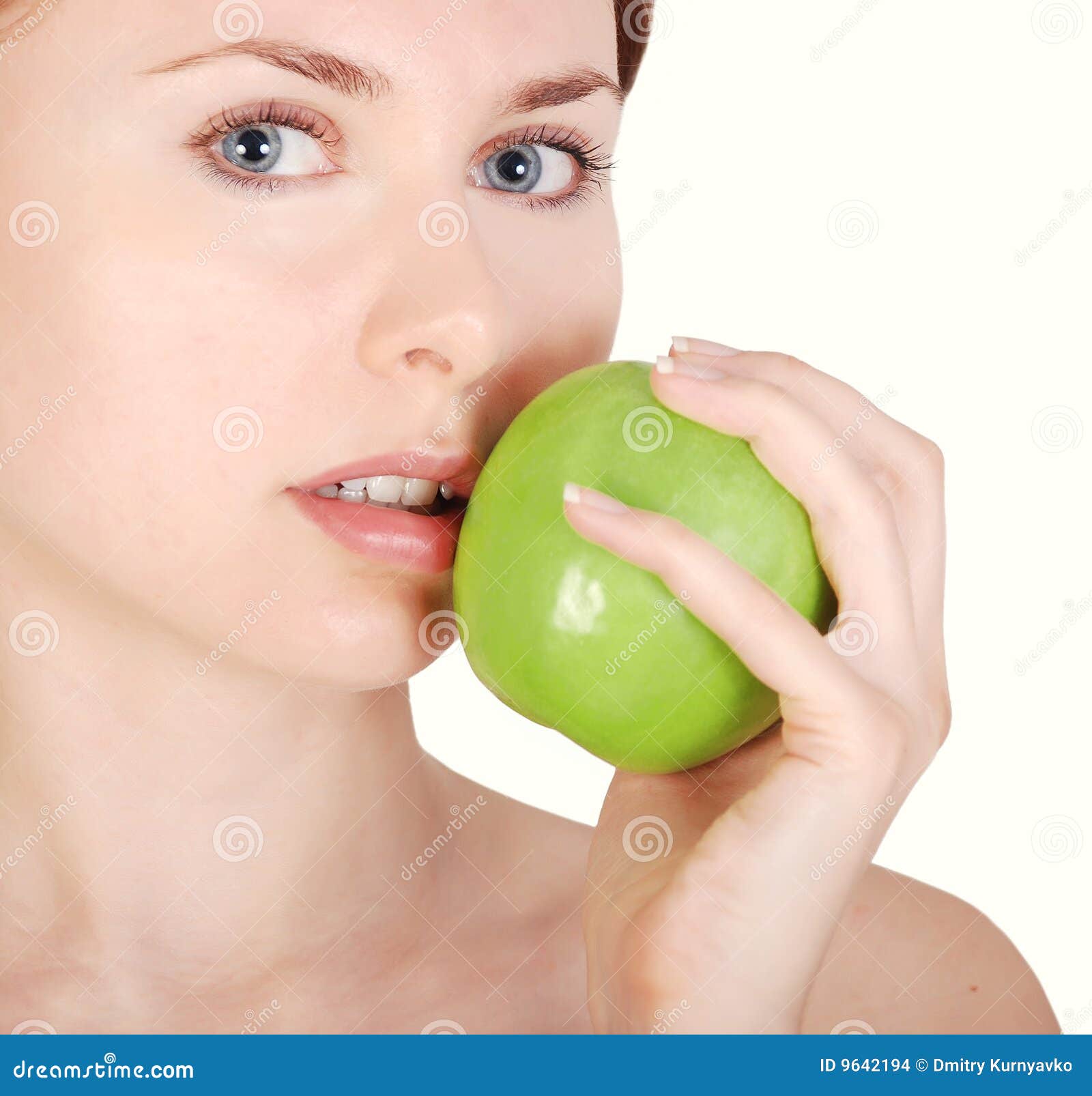 Face and green apple stock photo. Image of fresh, life - 9642194